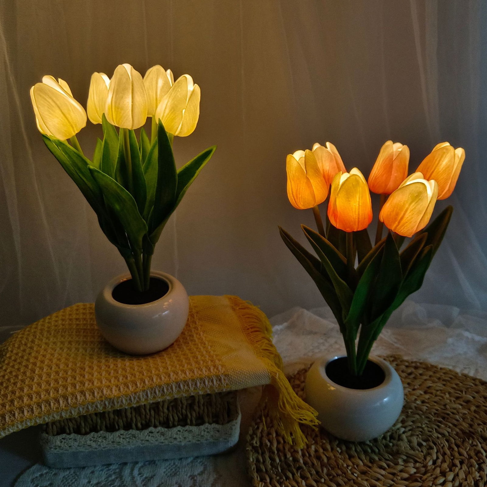 Sunjoy Tech LED Night Light Real Touch Creative Six Branches Tulips ...