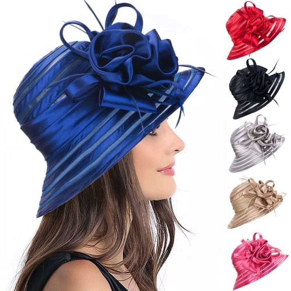 Sunjoy Tech Ladys Organza Wide Brim Bowler Hat Church Dress Sun Hat ...