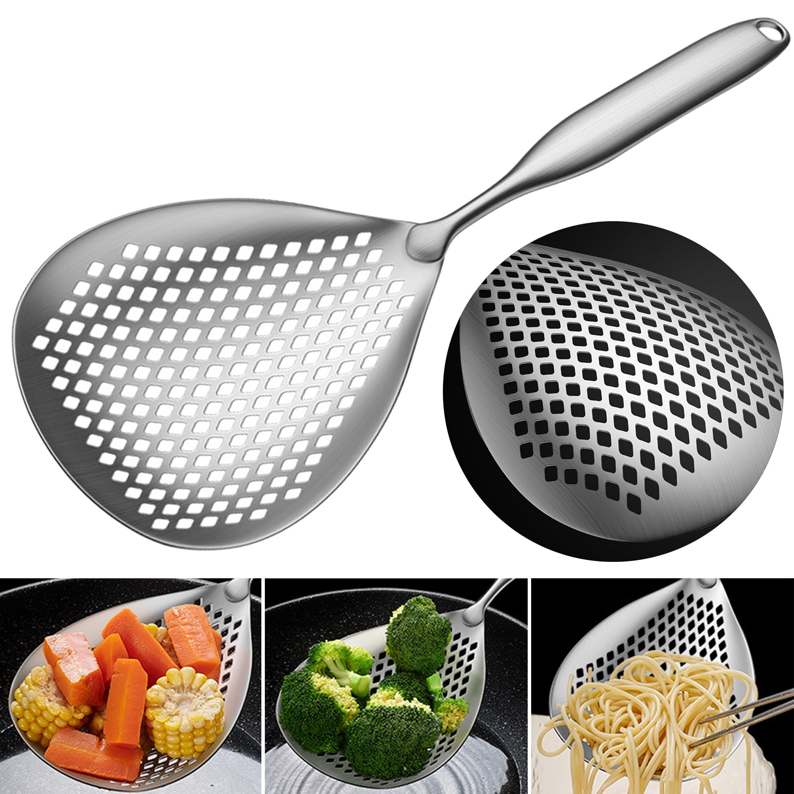 Sunjoy Tech Large Skimmer Slotted Spoon Heavy Duty Food Grade Stainless Steel Filter Spoon for ...