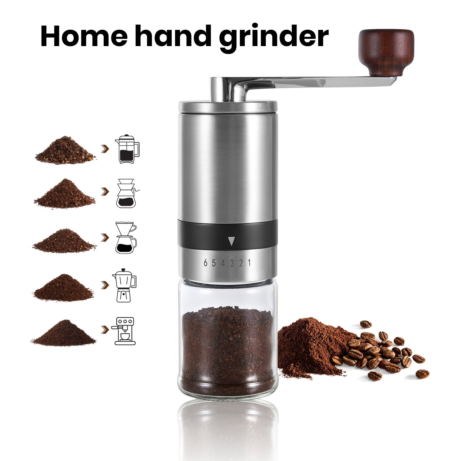 Sunjoy Tech Manual Coffee Bean Grinder Stainless Steel Glass Jar 6 ...