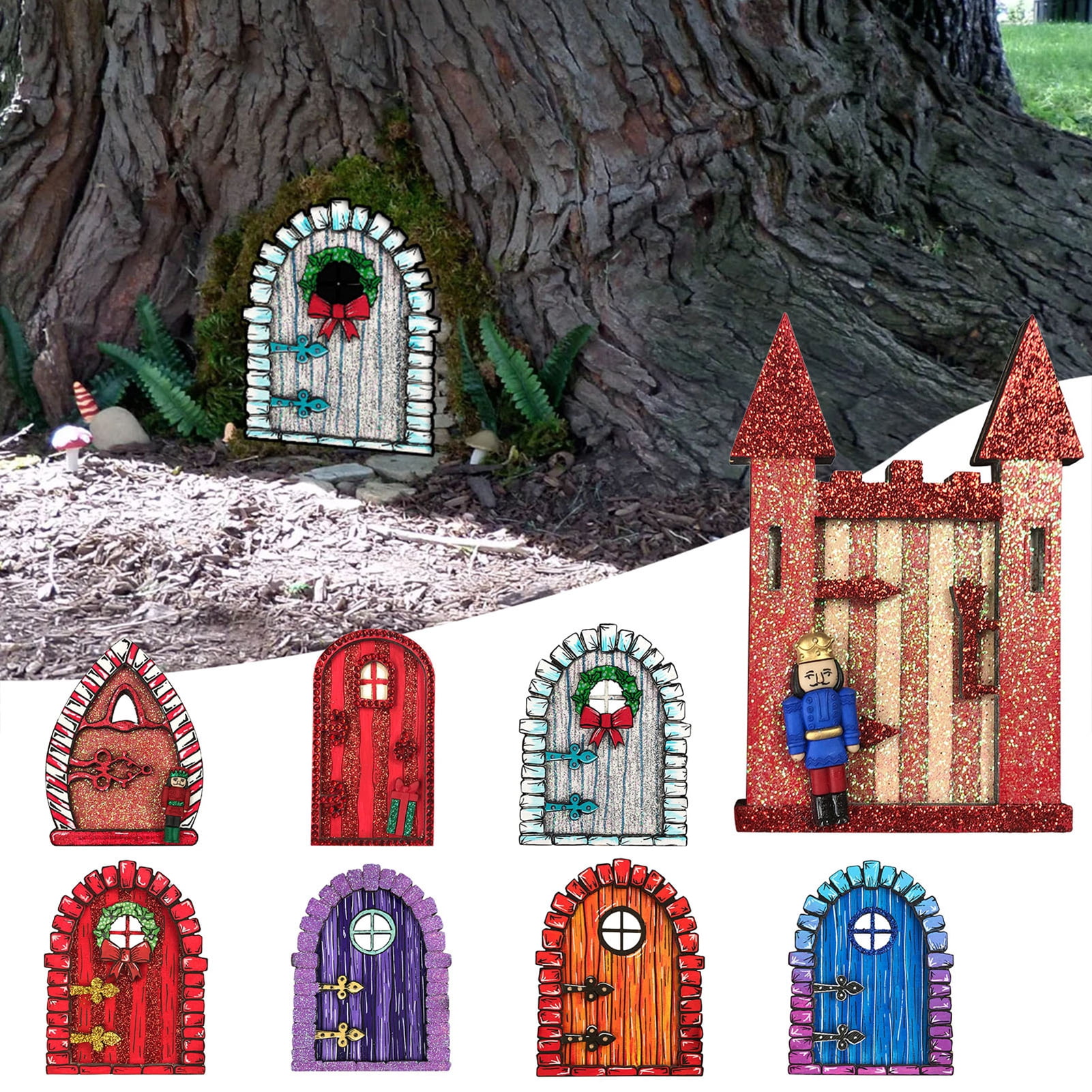 Sunjoy Tech Miniature Wooden Elf Door Figurine for Garden Tree ...