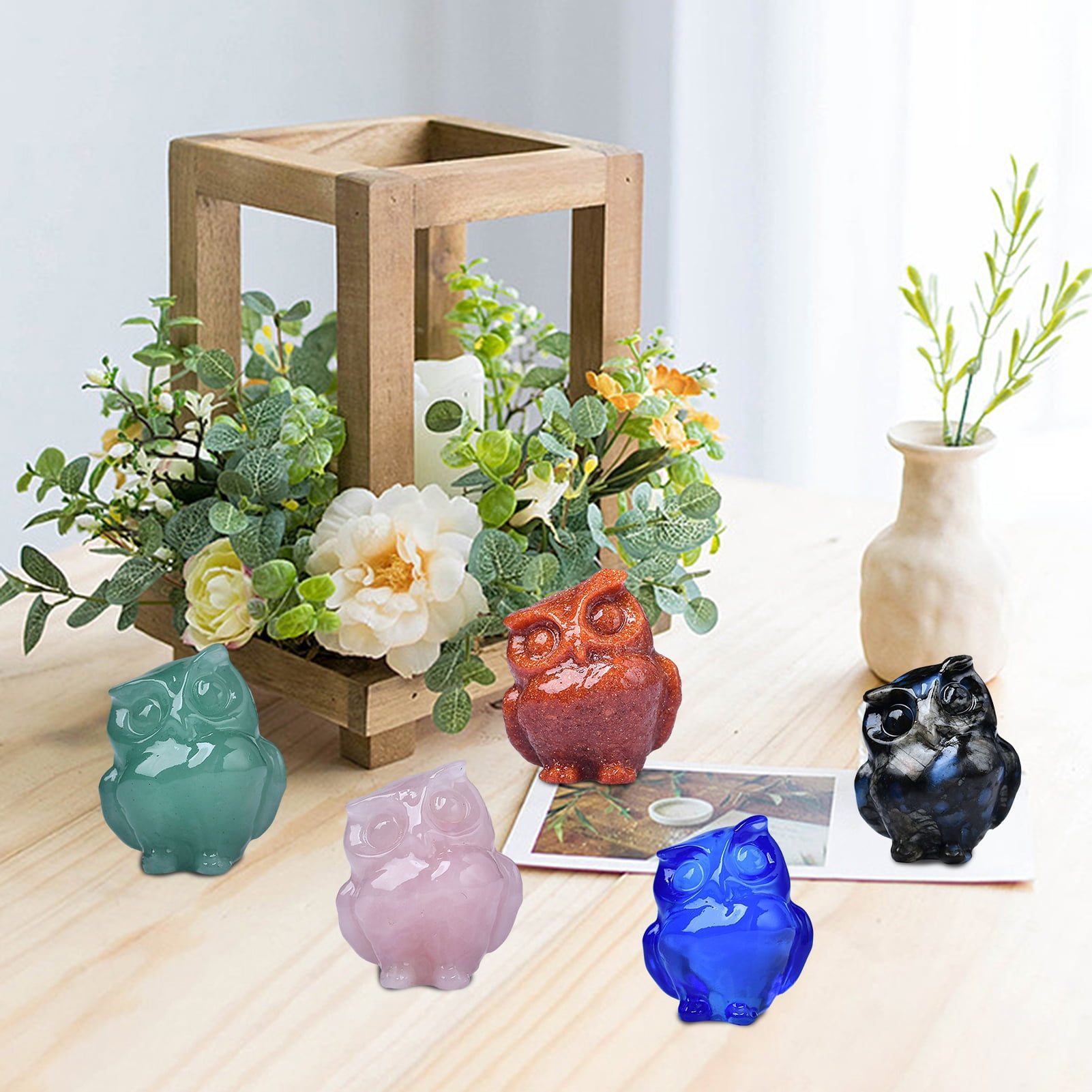 Sunjoy Tech Owl Sculpture Decor Faux Crystal Healing Hand-Carved ...