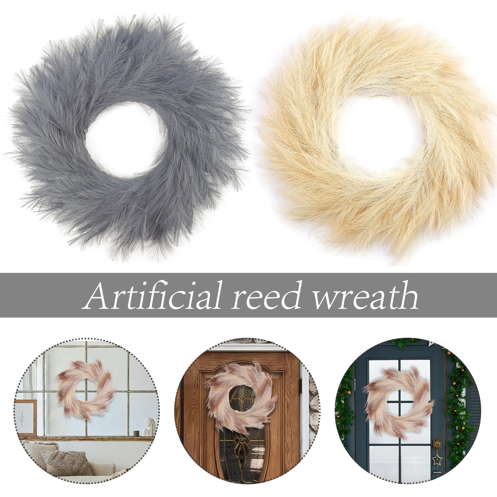 Sunjoy Tech Pampas Grass Wreath Realistic Looking Non-Wither Artificial ...