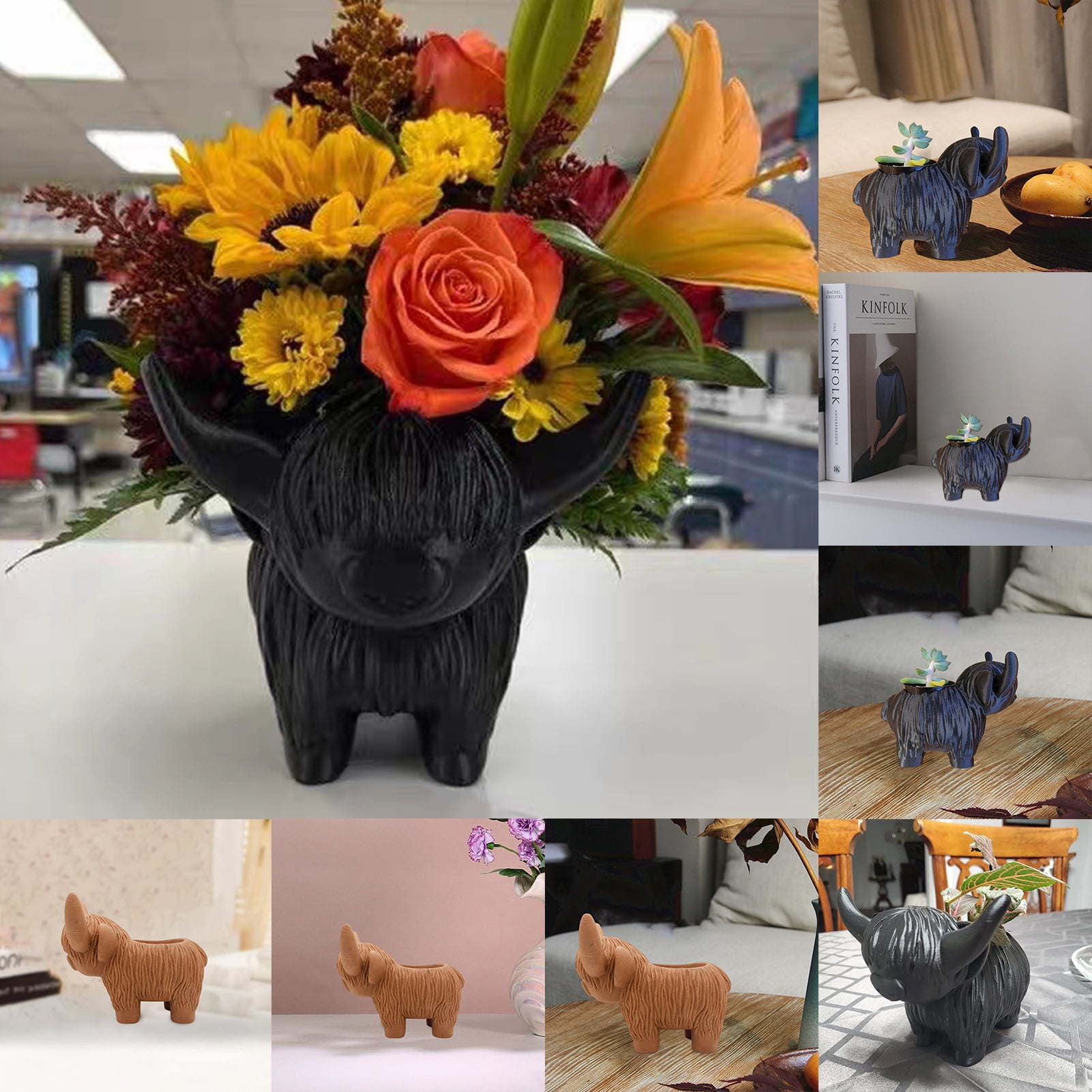 Sunjoy Tech Planter Pot Animal Shape Resin Cute Highland Cow Succulent ...