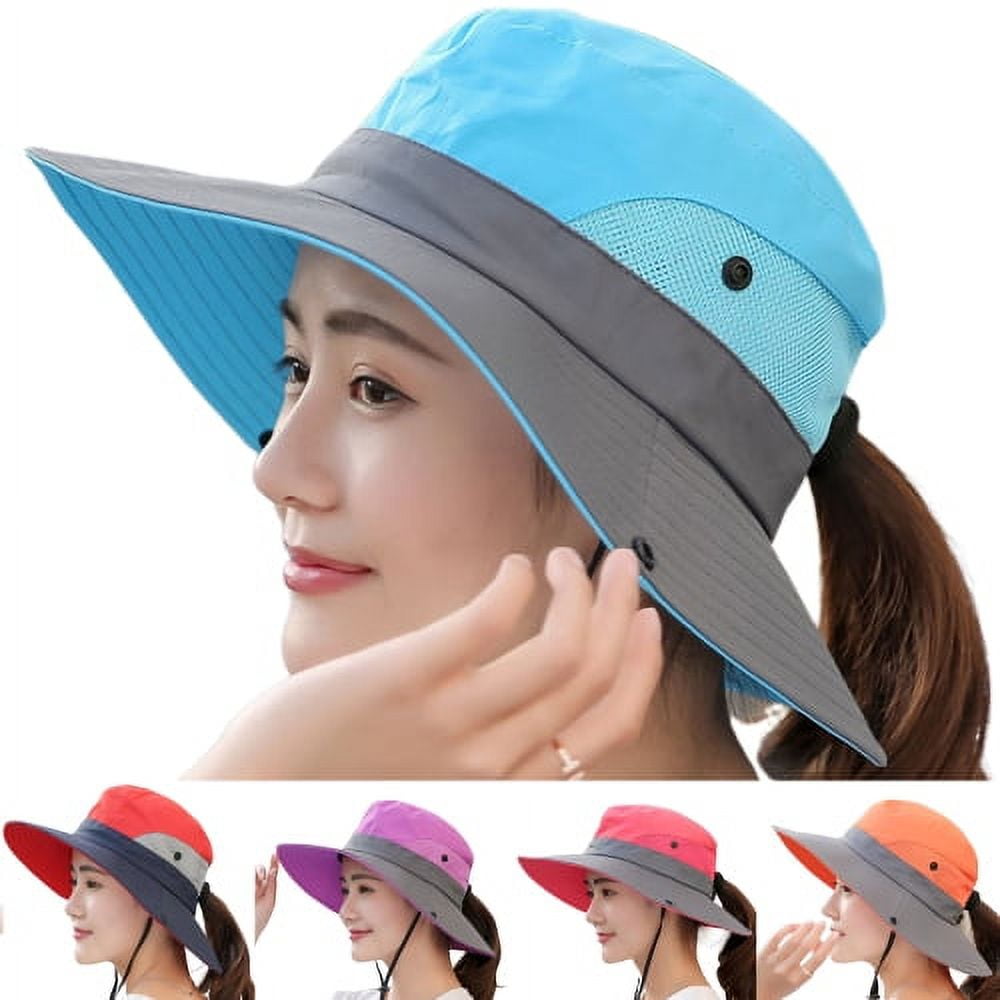 Sunjoy Tech Ponytail Womens Summer Sun Bucket Hats UV Safari Hiking Wide Brim Beach Foldable ...