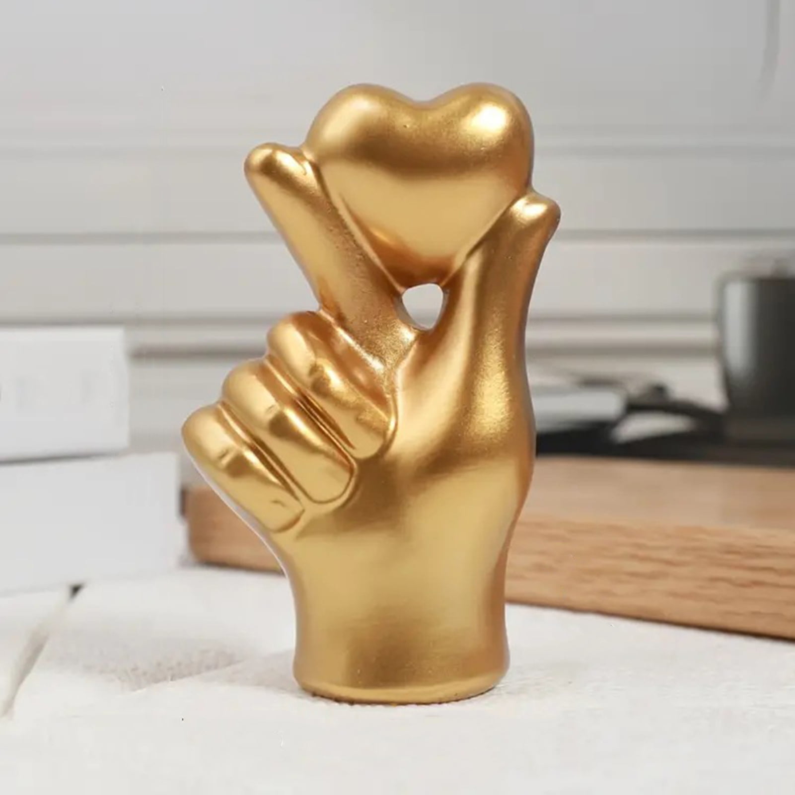 Sunjoy Tech Resin Statue Love Heart Gesture Figurine Holding Heart Hand ...