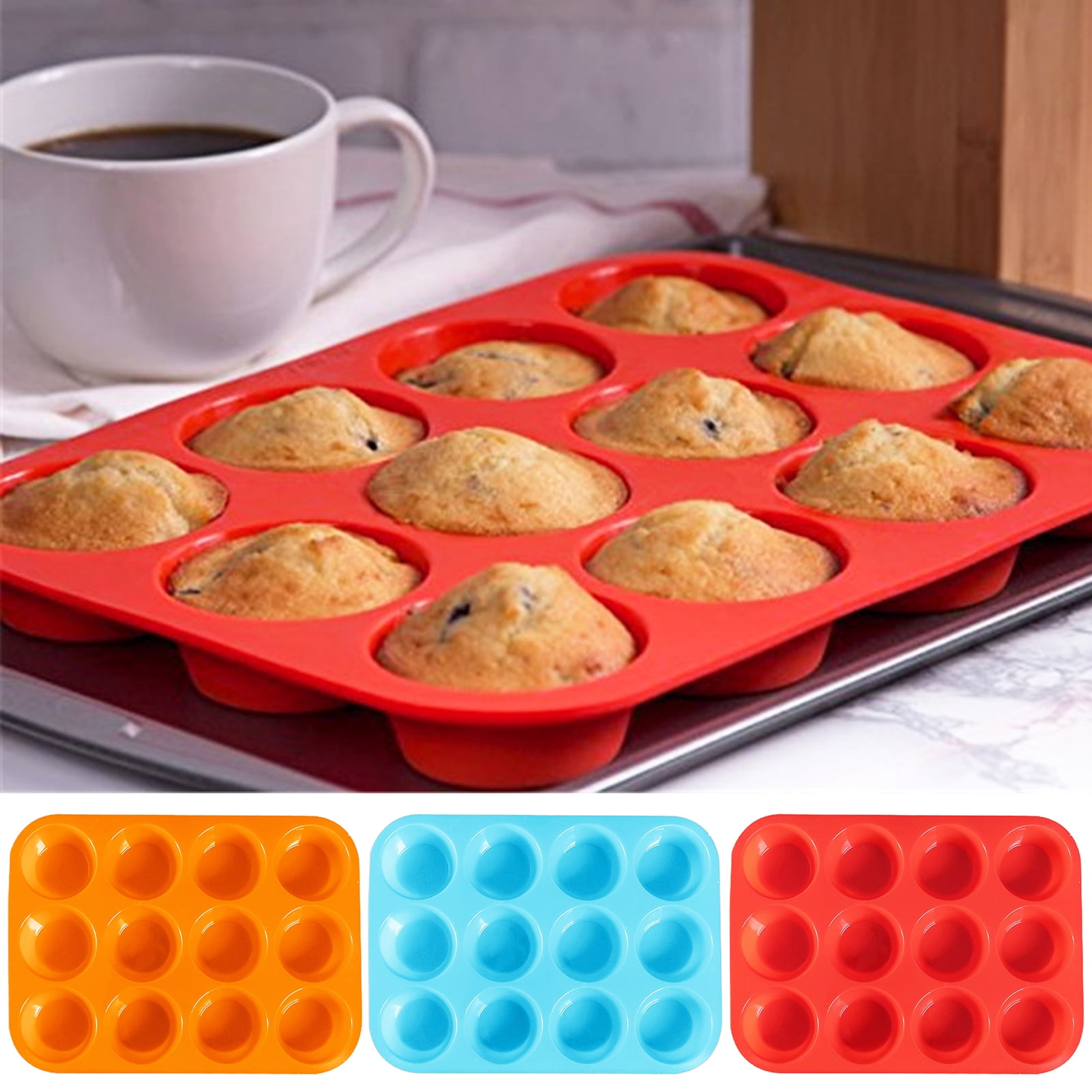 Sunjoy Tech Round Silicone Muffin Mold 12 Cavities Food Grade Easy ...