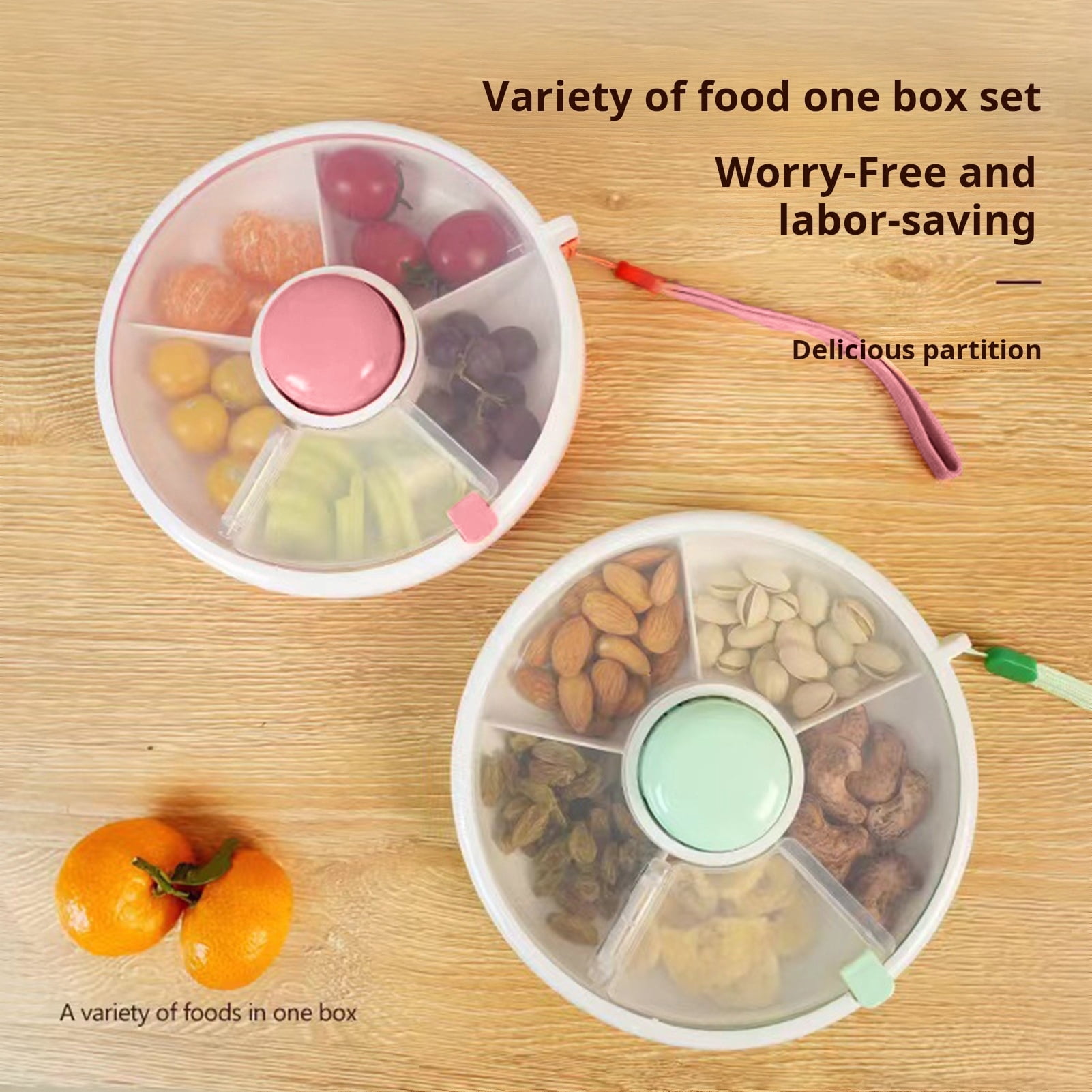 Sunjoy Tech Round Snack Storage Box with Lid 5 Compartments Large ...