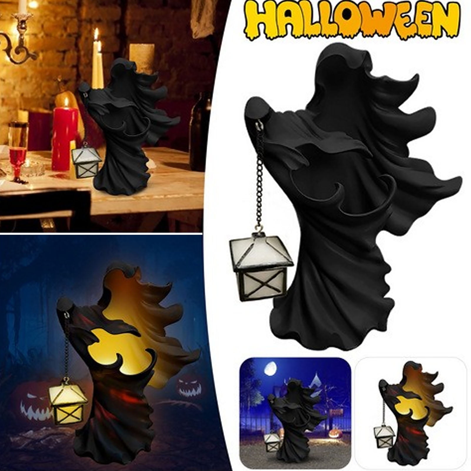 Sunjoy Tech Scary Hell Messenger Faceless Ghost Sculpture Unique Resin Witch Statue with Lantern ...