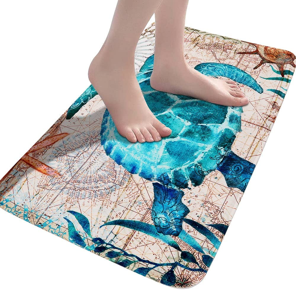 Sunjoy Tech Sea Theme Foam Bath Mat, Blue Turtle Non Slip Bathroom Rugs ...