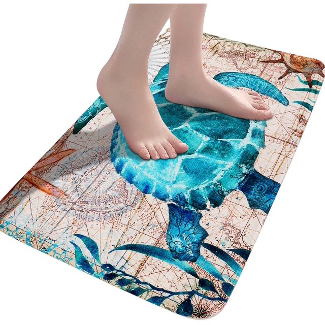 Sunjoy Tech Sea Theme Foam Bath Mat, Blue Turtle Non Slip Bathroom Rugs ...
