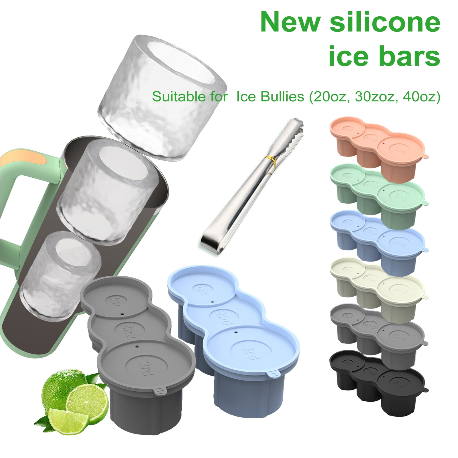 Sunjoy Tech Silicone Hollow Cylinder Ice Cube Mold Tray with Lid Tong ...