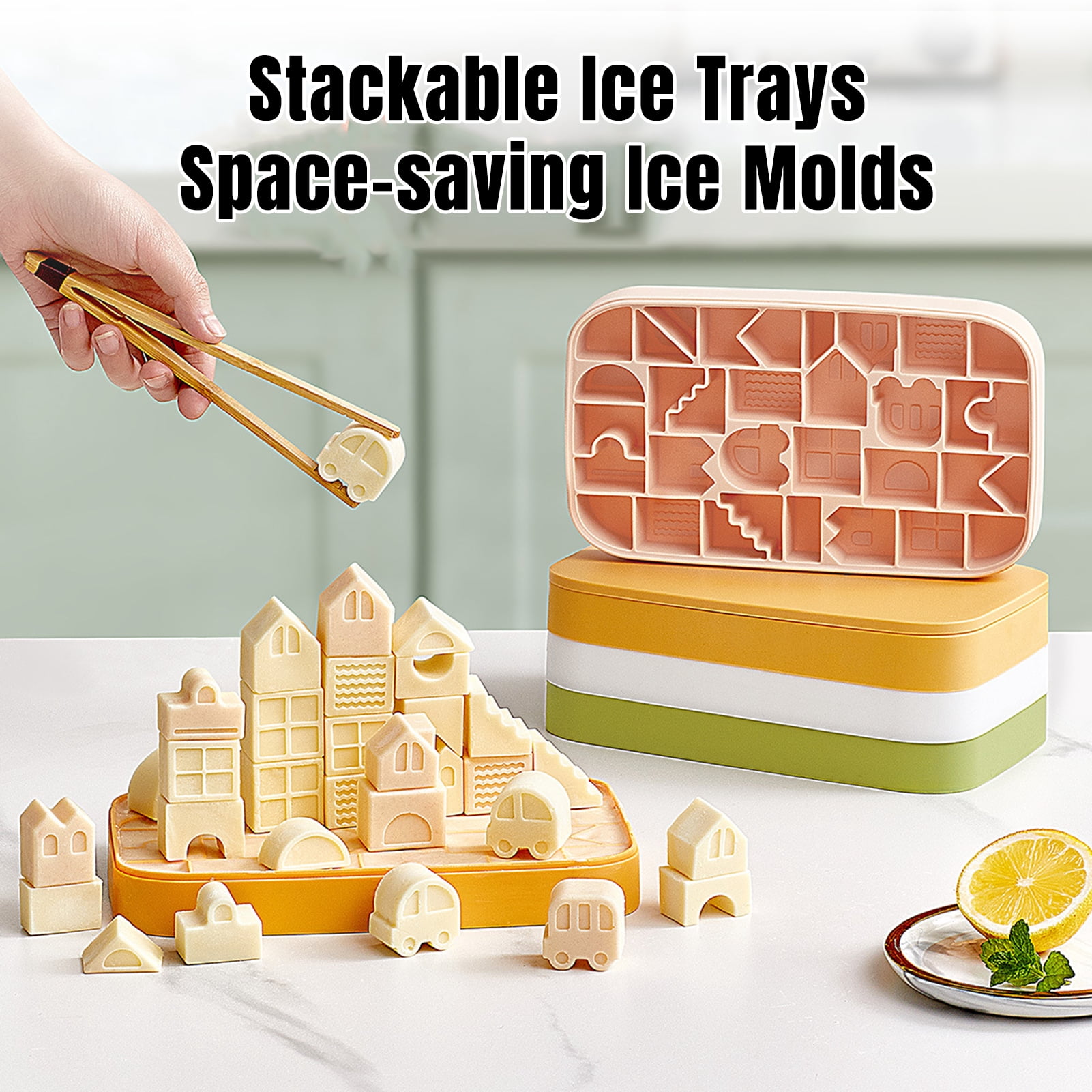 Sunjoy Tech Silicone Ice Tray Mold with Lid Spill-Resistant Creative ...