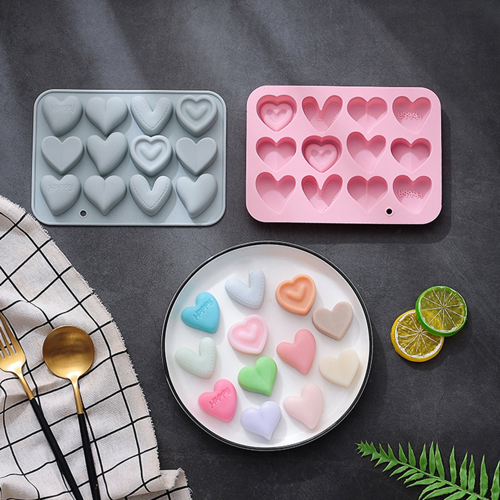 Sunjoy Tech Silicone Moulds 12 Link 6 Different Heart Shape Non-Stick ...