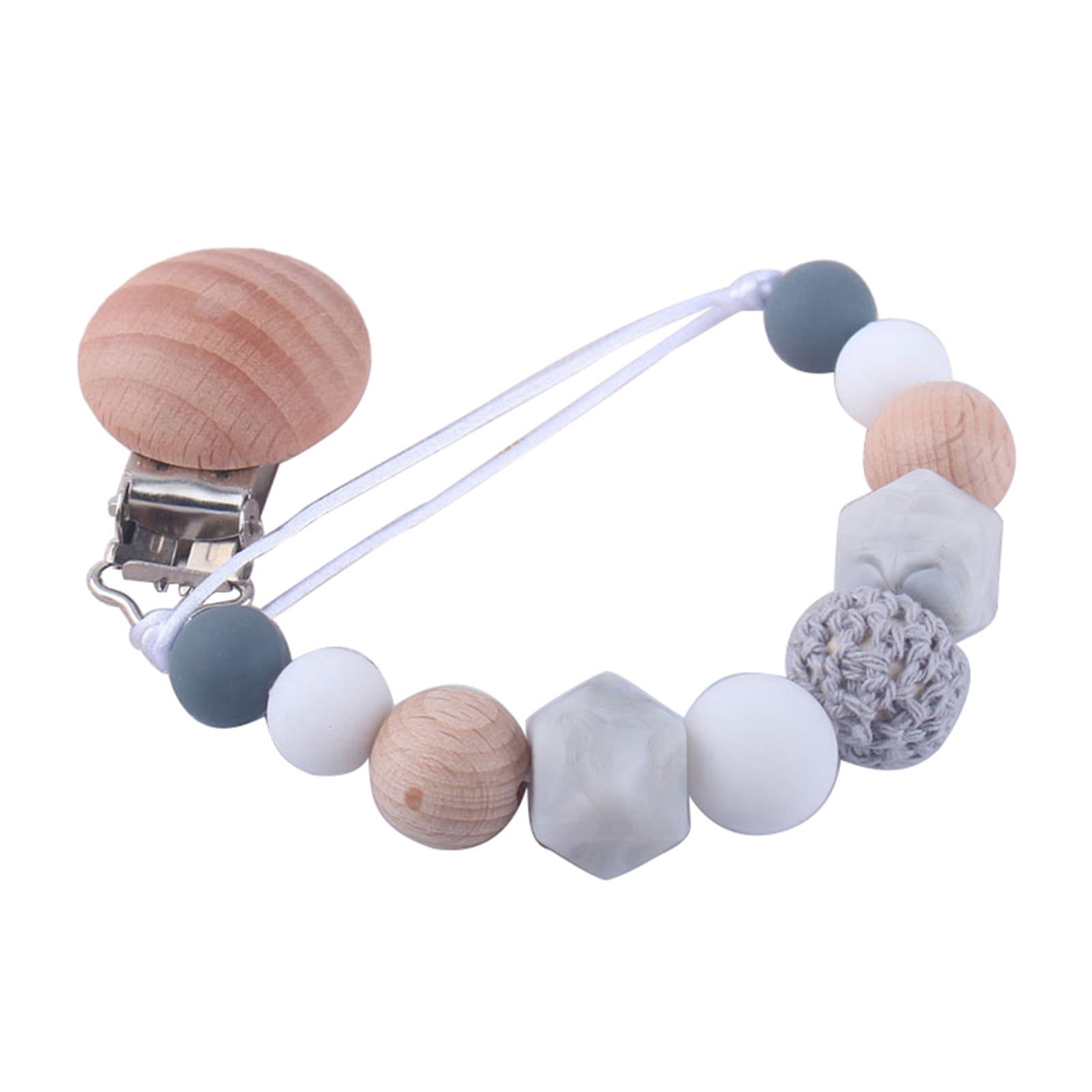Sunjoy Tech Silicone and Wood Pacifier Clip Chain with Beads Design ...