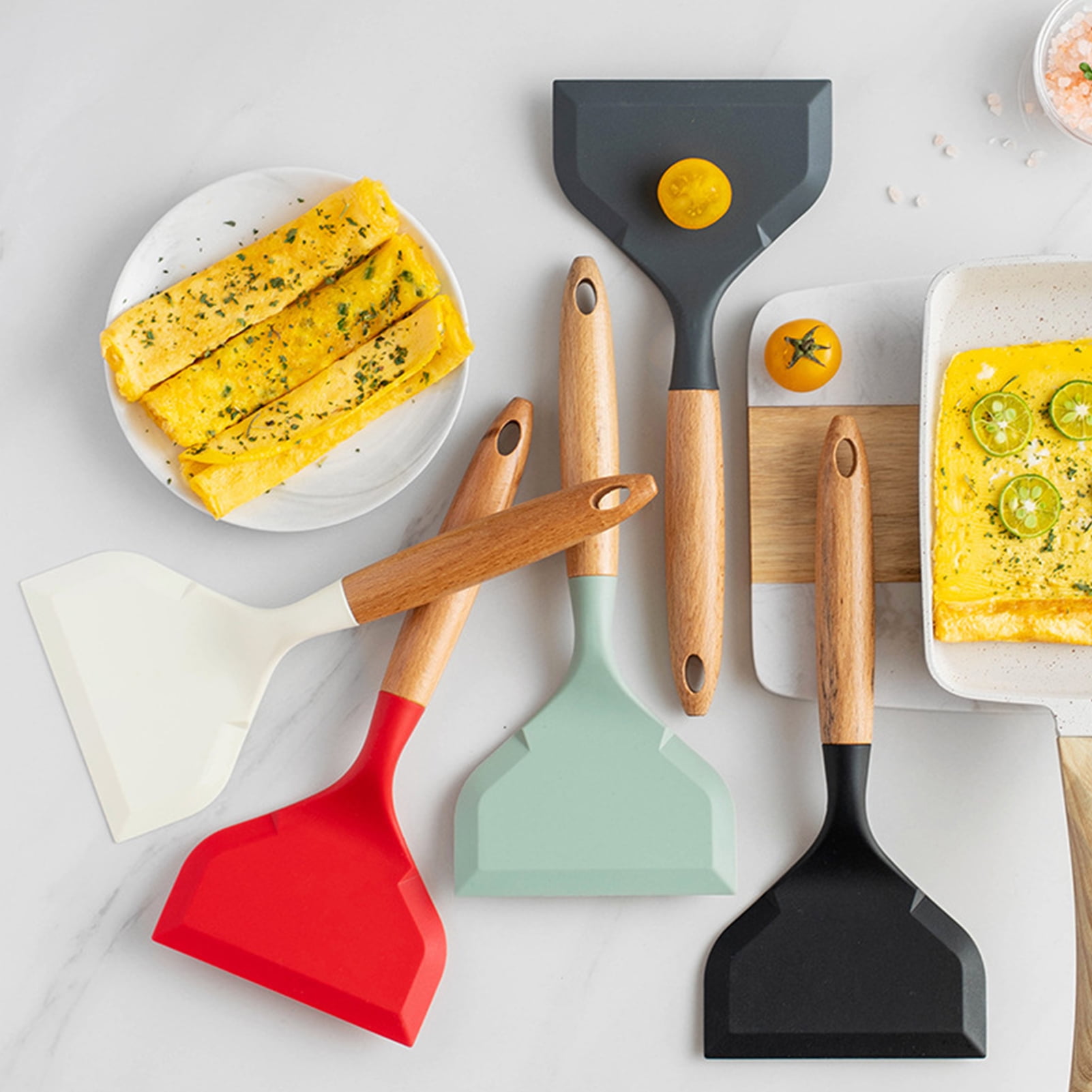 Sunjoy Tech Silicone Spatula Cooking Utensils with Wooden Handle ...