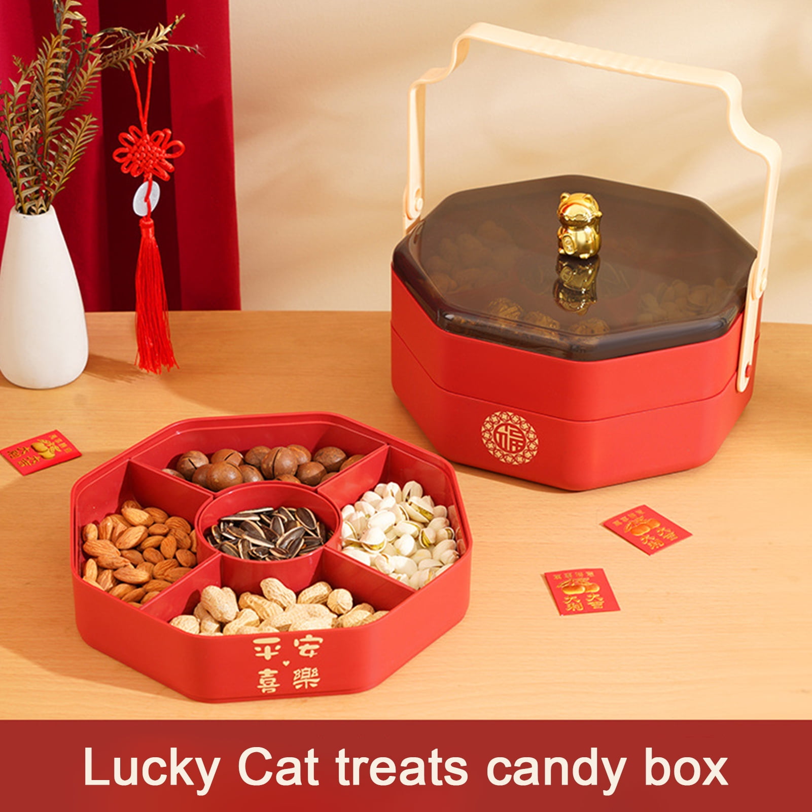 Sunjoy Tech Snack Box Multi-Compartment Divided Serving Tray Lucky Cat ...