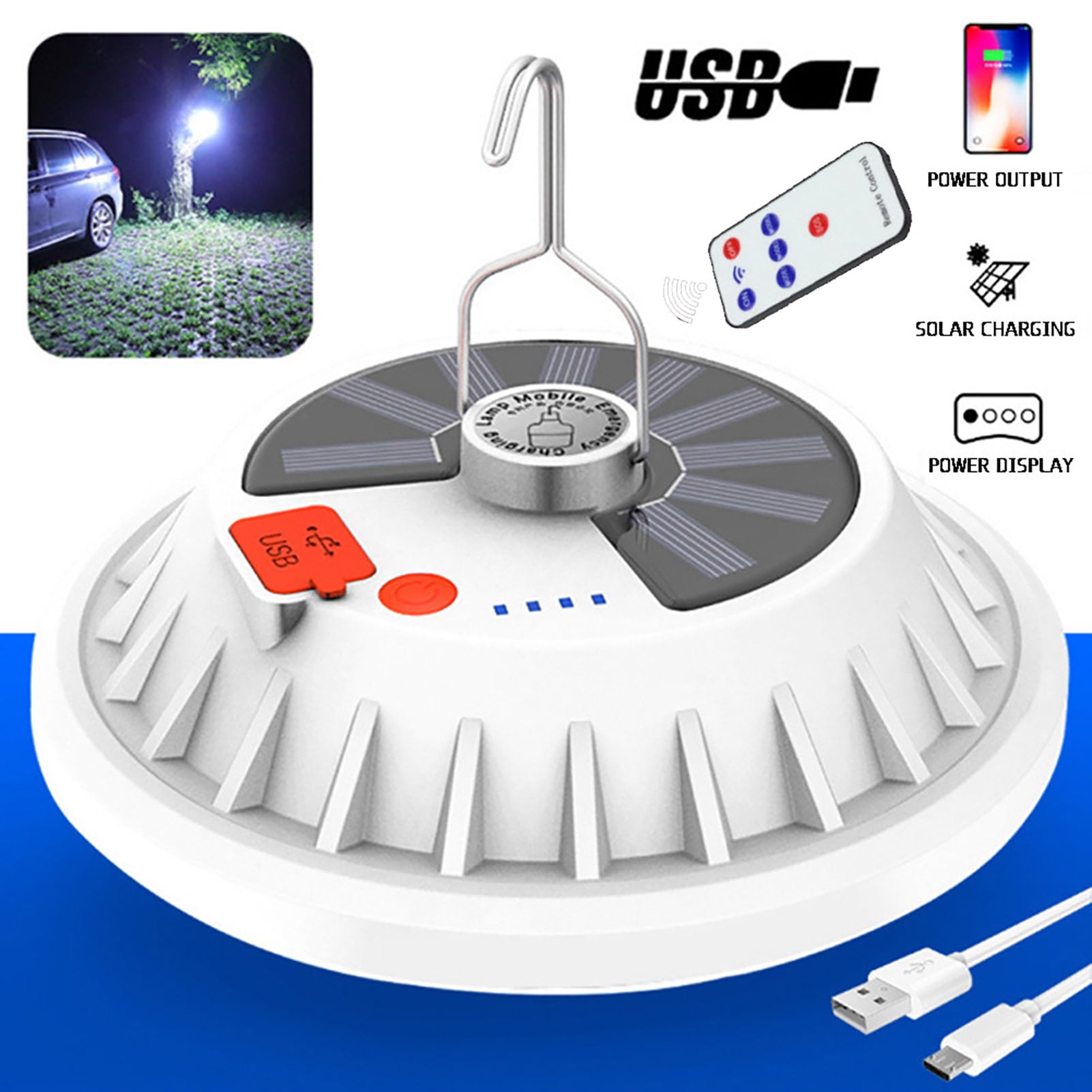 Sunjoy Tech Solar Light Rechargeable High Brightness Hanging 2000LM ...