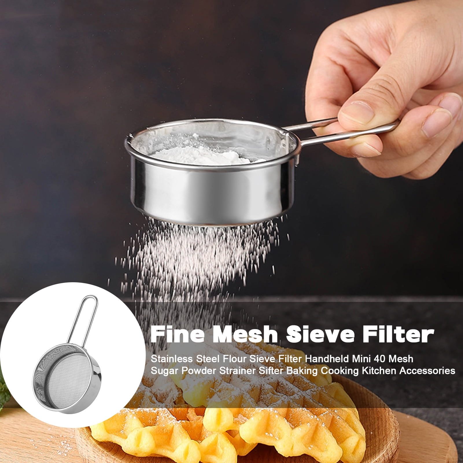 Sunjoy Tech Stainless Steel Flour Sieve Filter Handheld Mini 40 Mesh ...