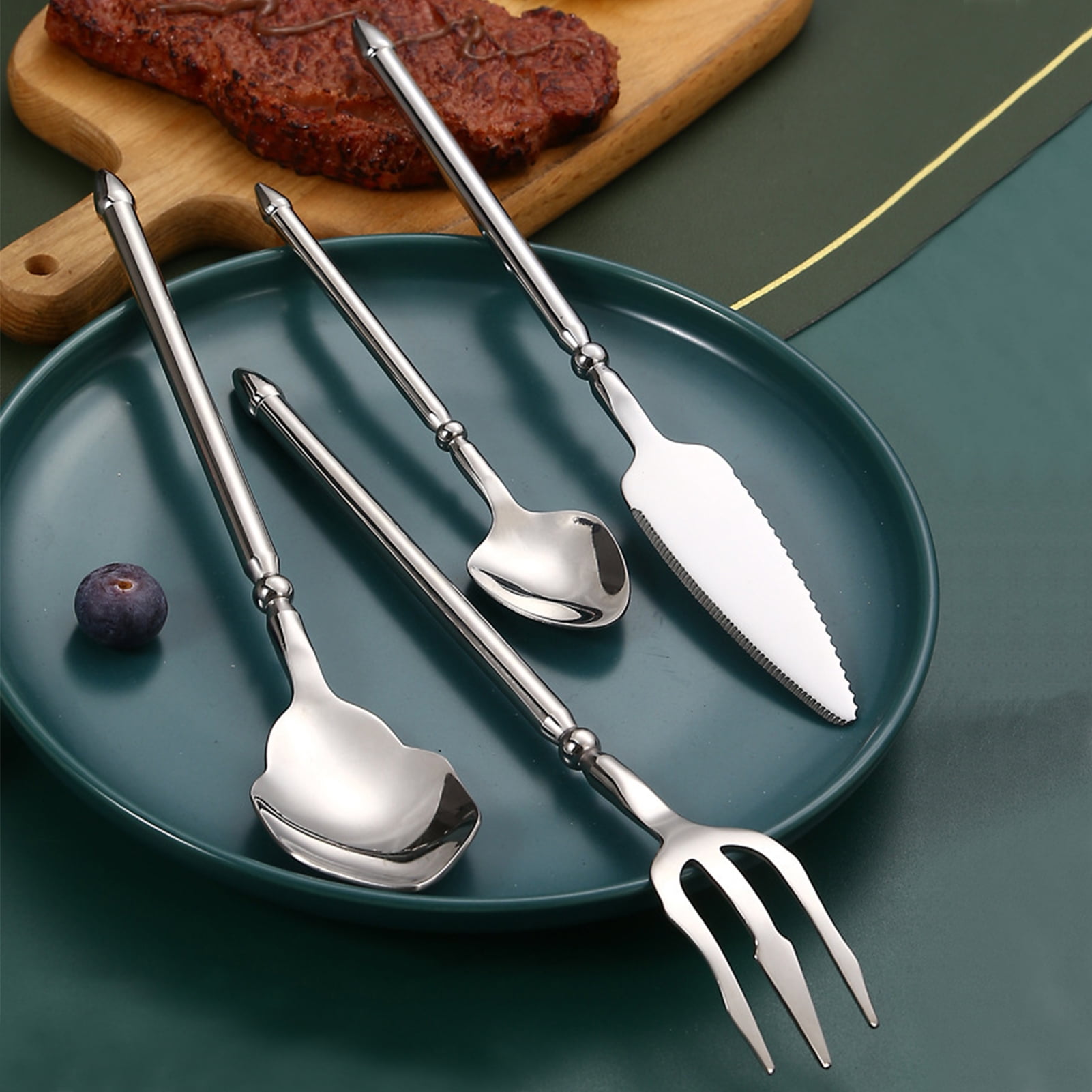 Sunjoy Tech Stainless Steel Steak Knives Forks And Spoons Set Food ...