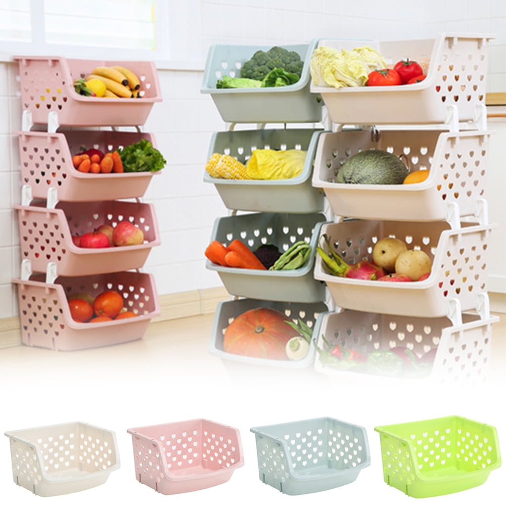 Durable Plastic Veggie Produce Holder, Stackable Storage Basket for ...