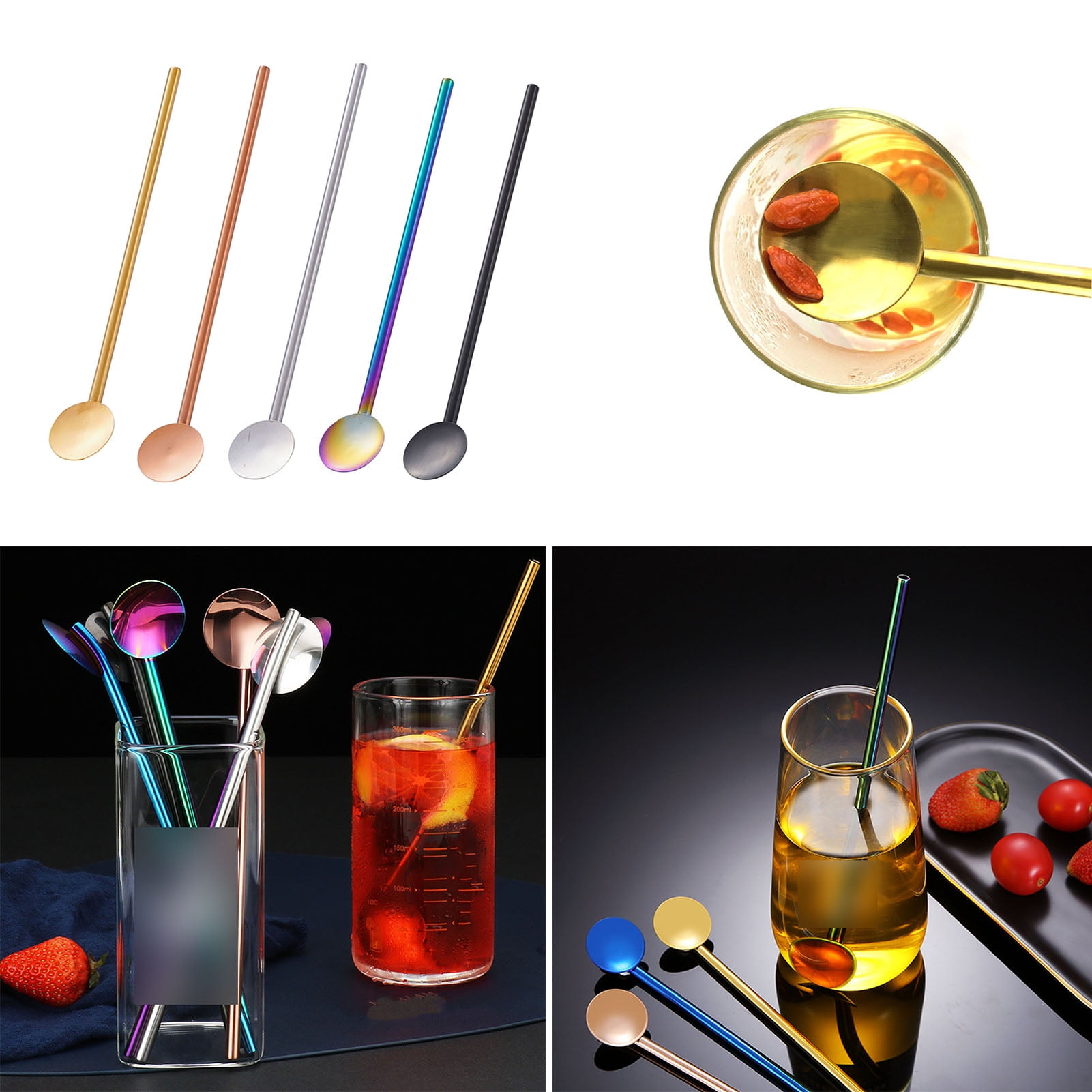 Sunjoy Tech Straw Spoon Stainless Steel Long Drinking Straw Reusable ...