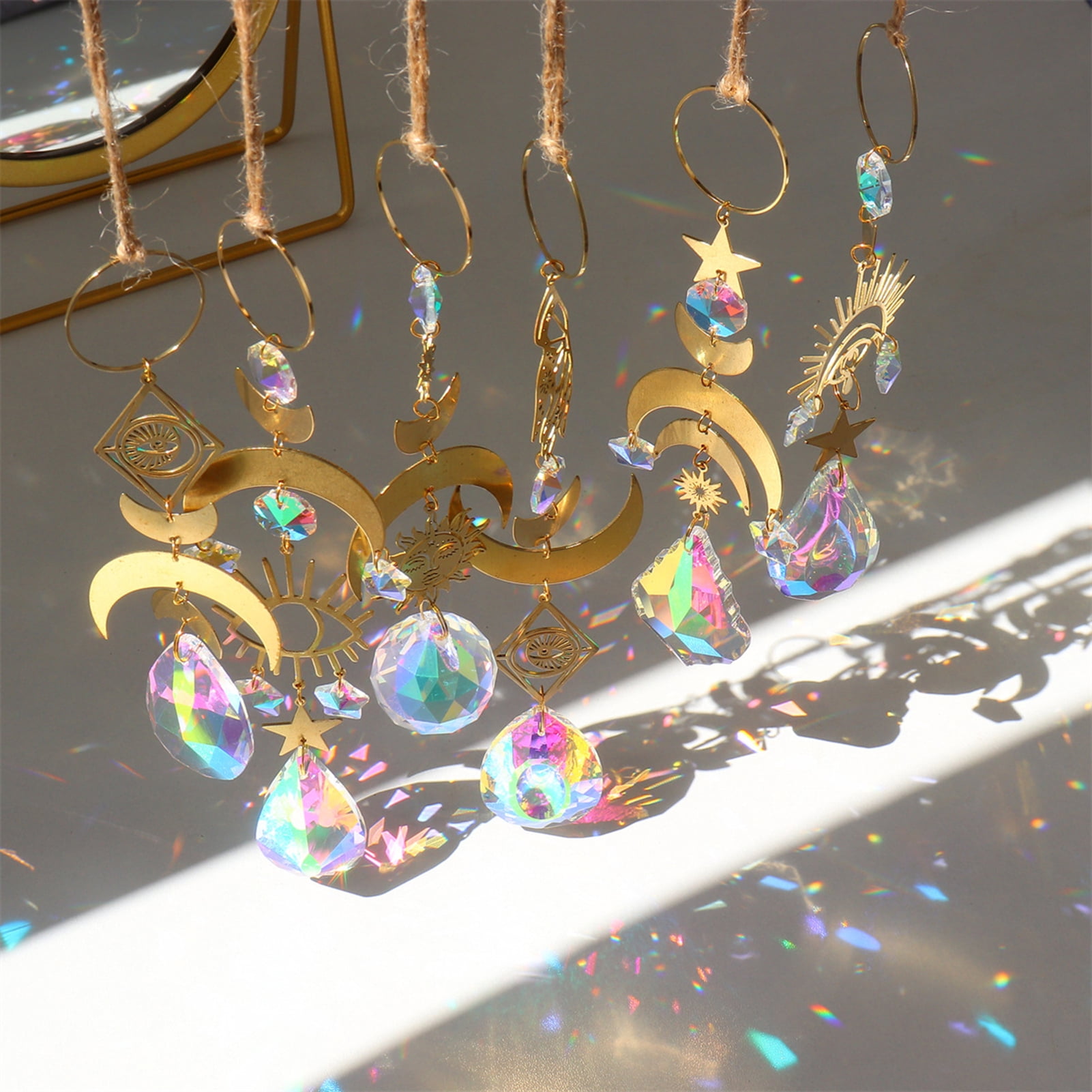 Sunjoy Tech Sun Catcher Handmade Shiny Faux Crystal Star Moon Pendant ...