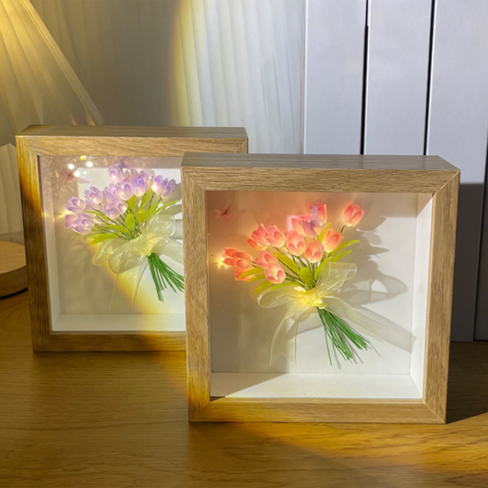 Sunjoy Tech Tulip Flower Night Light Handmade Wooden Photo Frame 10/13 ...
