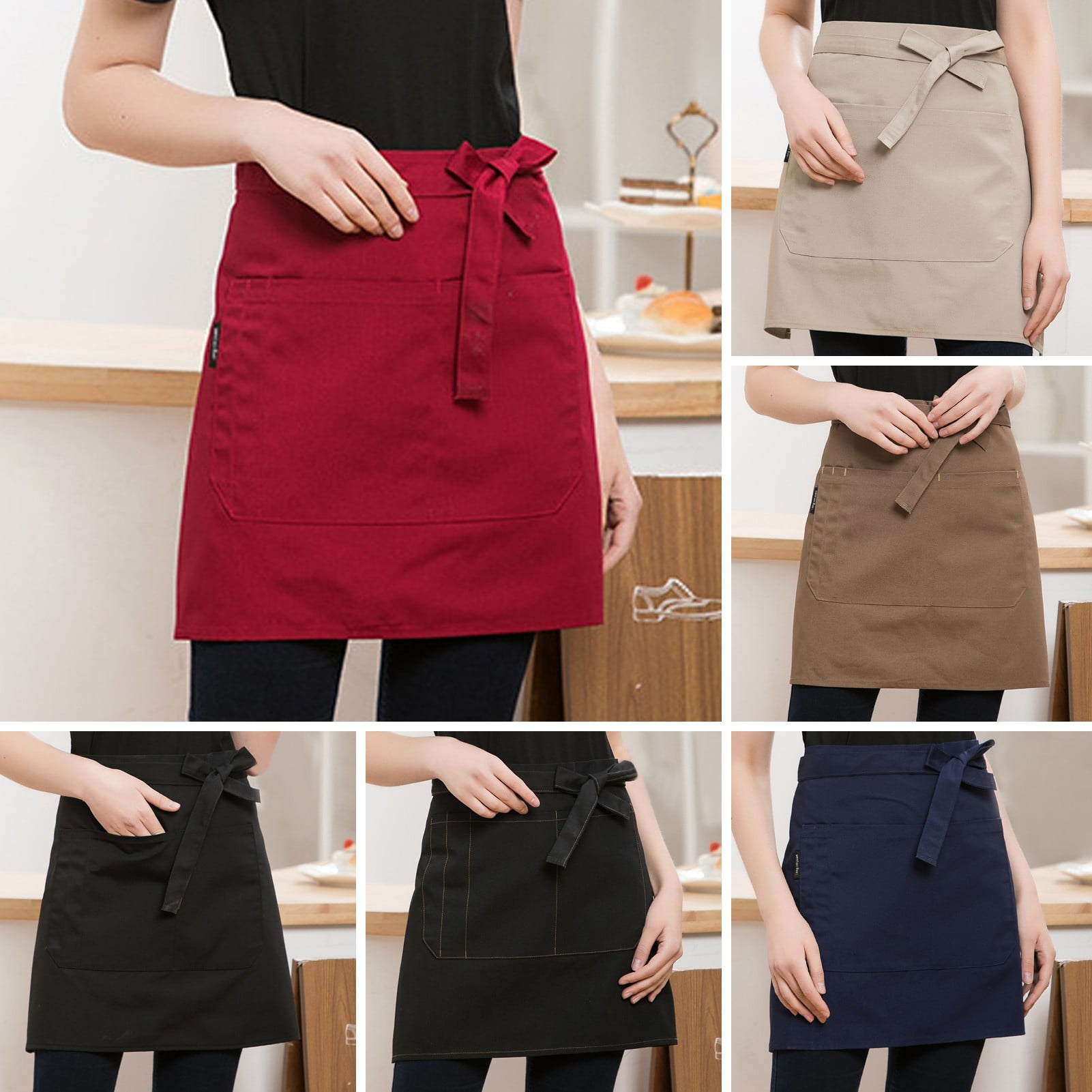 Sunjoy Tech Unisex Waterproof Half Apron with Pocket Waitress Chef ...