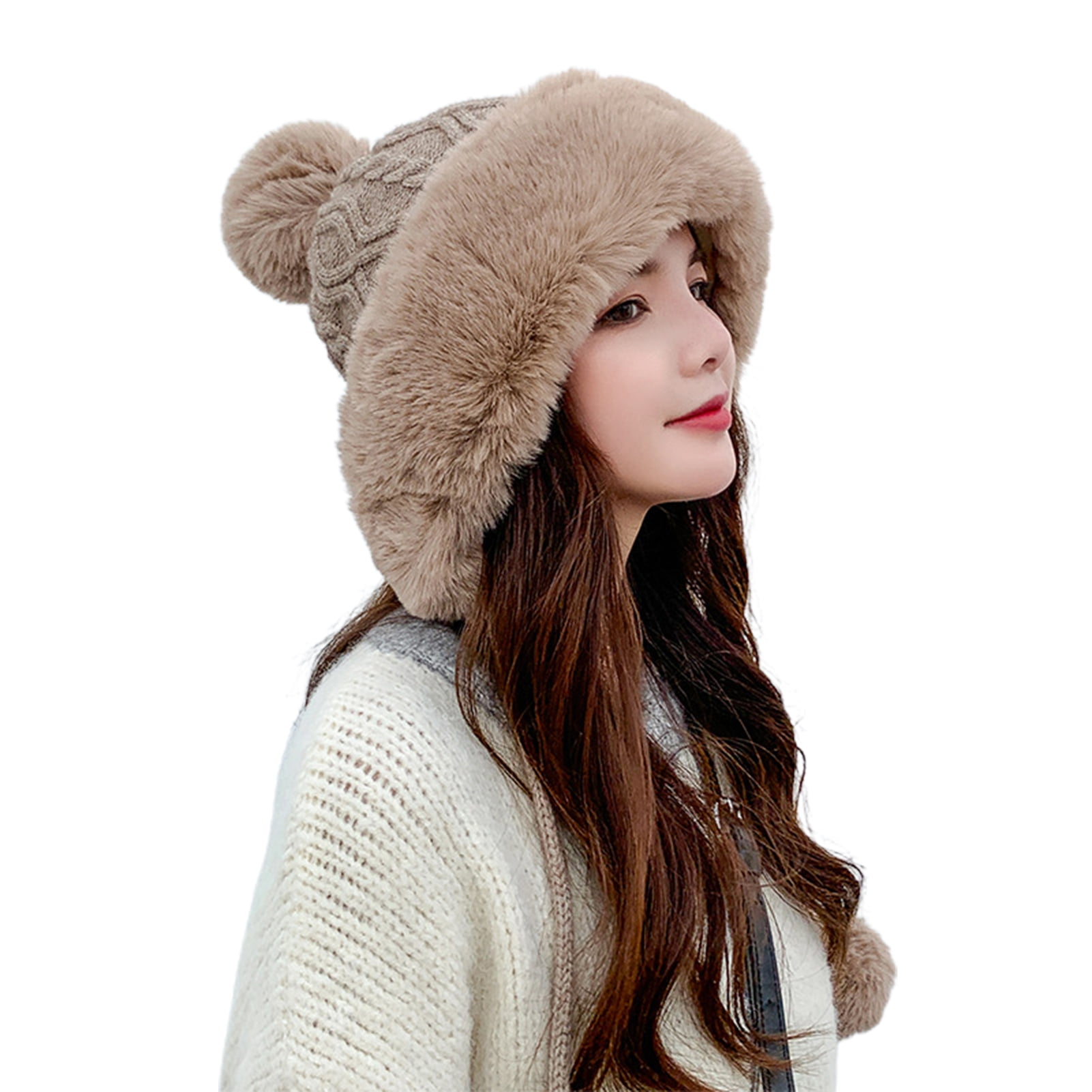 Sunjoy Tech Women Hat Pompoms Thick Autumn Winter Pure Color Knitting ...