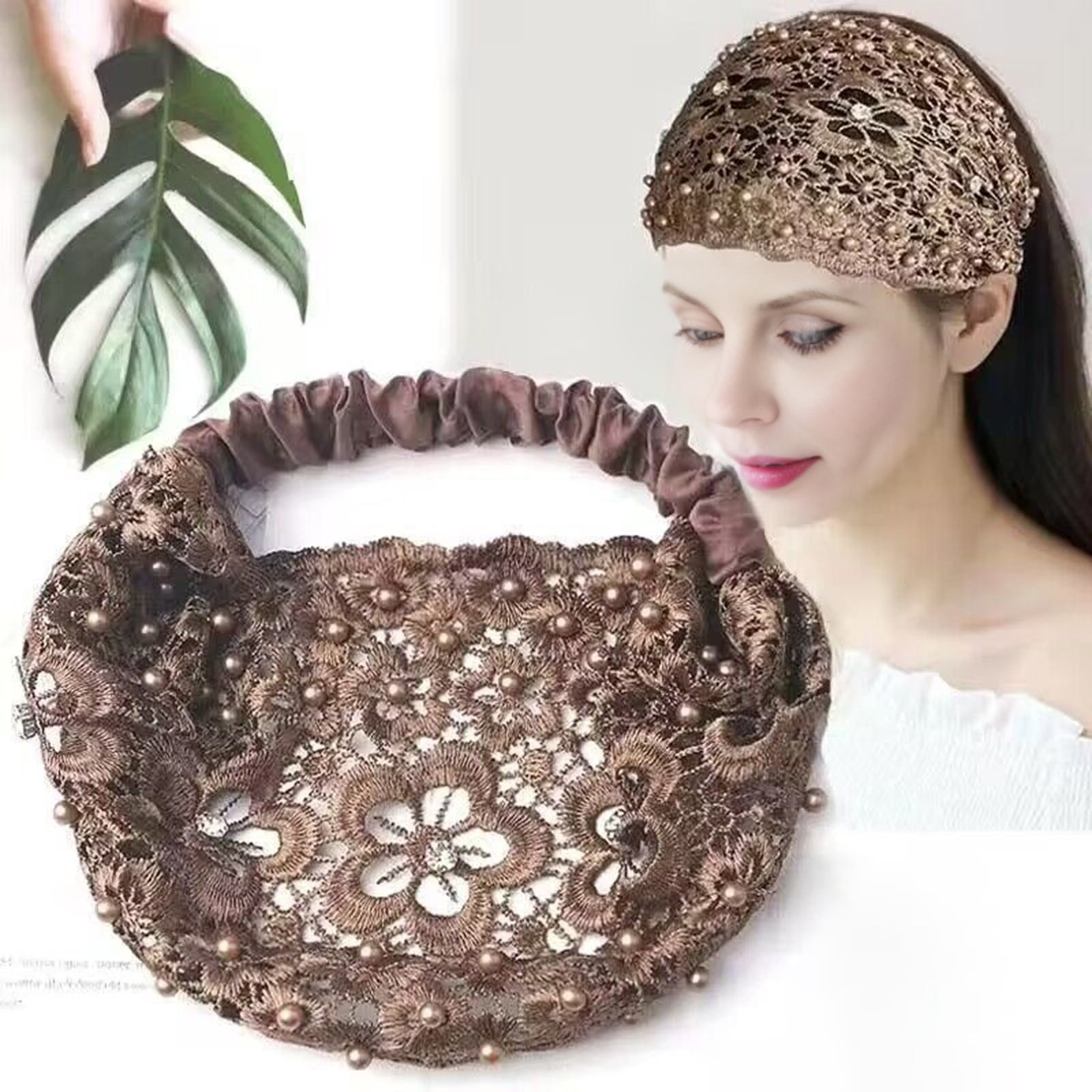 Sunjoy Tech Women Headband Hollow Faux Pearls Flower Pattern Shiny Hair ...