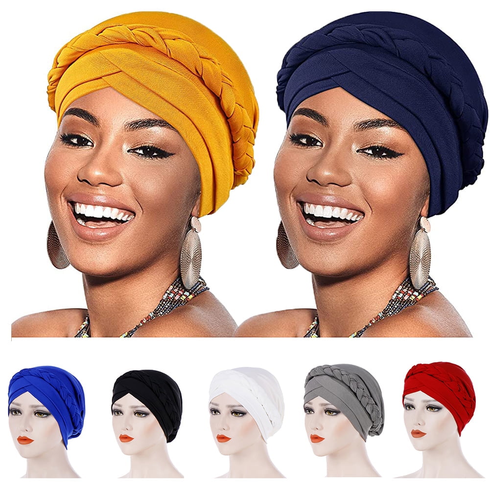 Sunjoy Tech Women Solid Color Hat Cap Ethnic Bohemia Pre-Tied Twisted ...