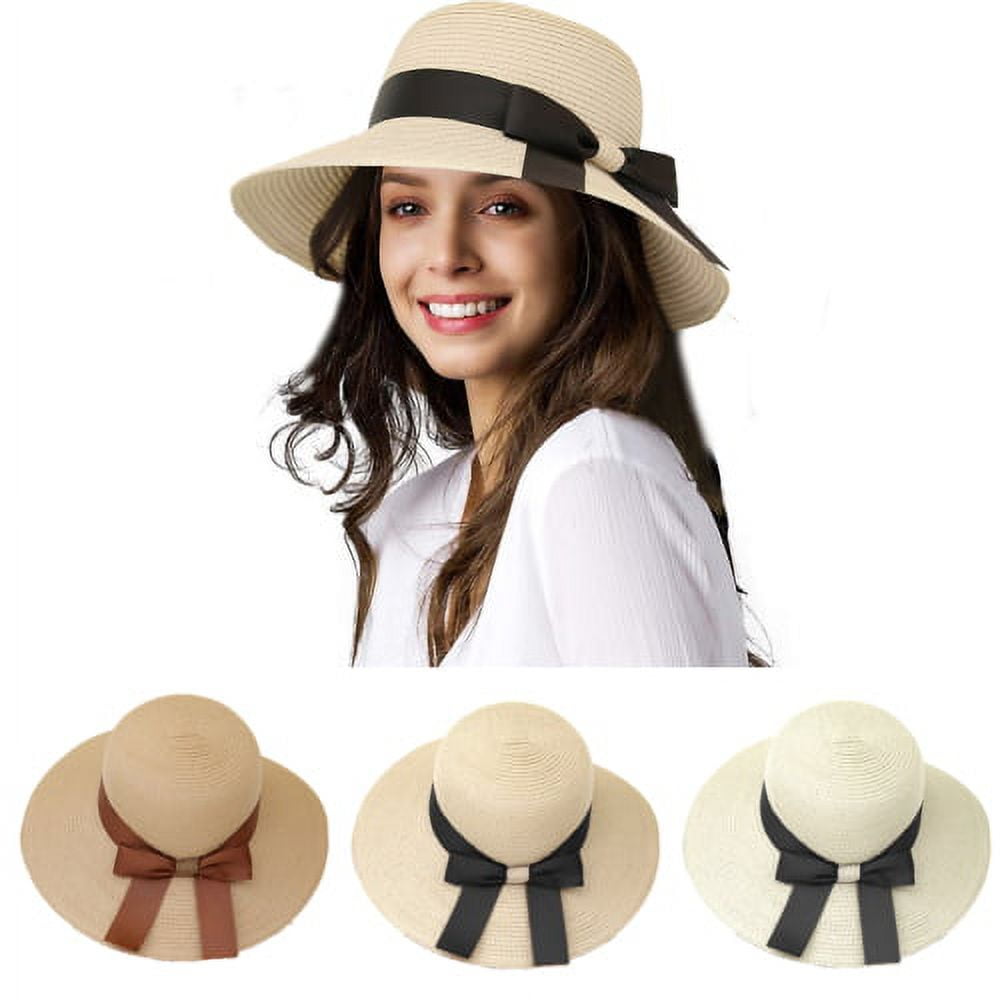 Sunjoy Tech Womens Sun Straw Hat Wide Brim Summer Hat Foldable Roll Up