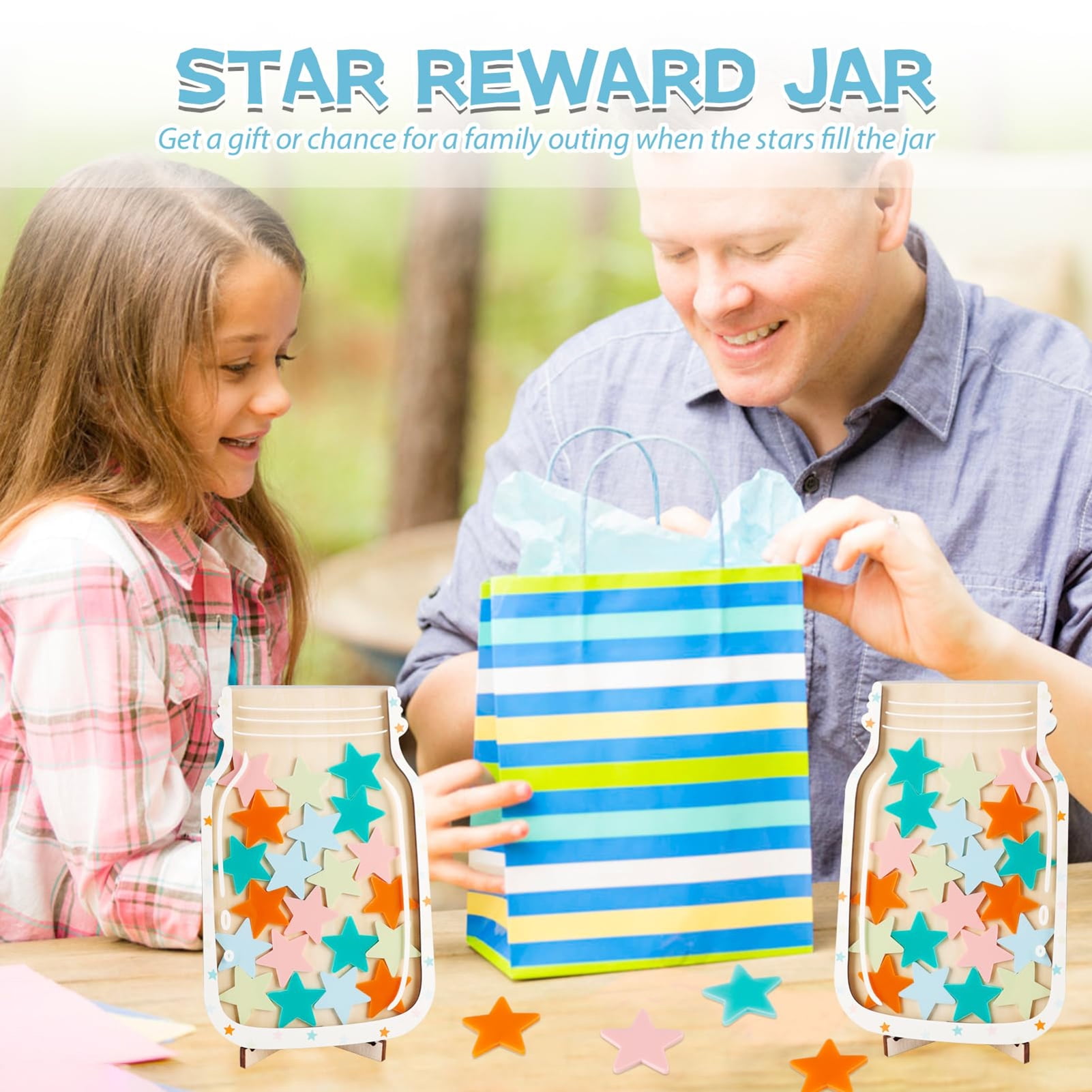 Sunjoy Tech Wood Reward Jar with 25 Colorful Stars Magnetic Kids ...