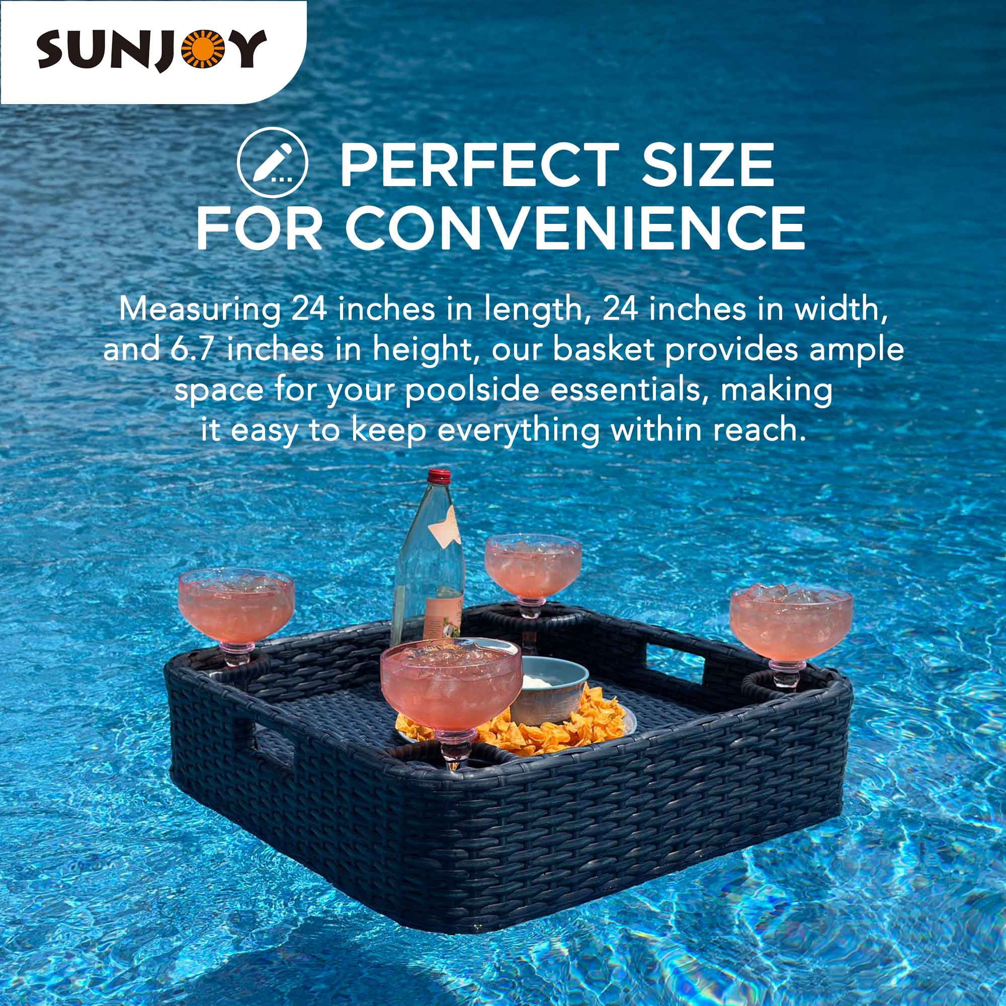Sunjoy Wicker Floating Pool Tray 24x24'', Durable Aluminum Frame ...