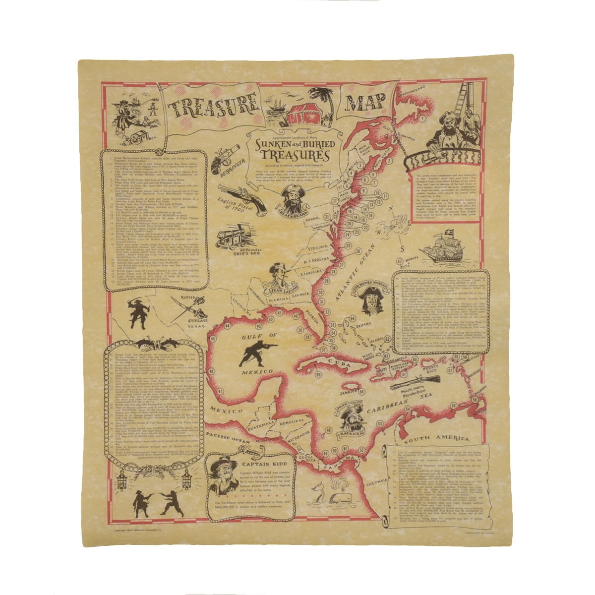 Sunken Buried Treasure Shipwreck Map Pirates Captain Kidd Blackbeard ...