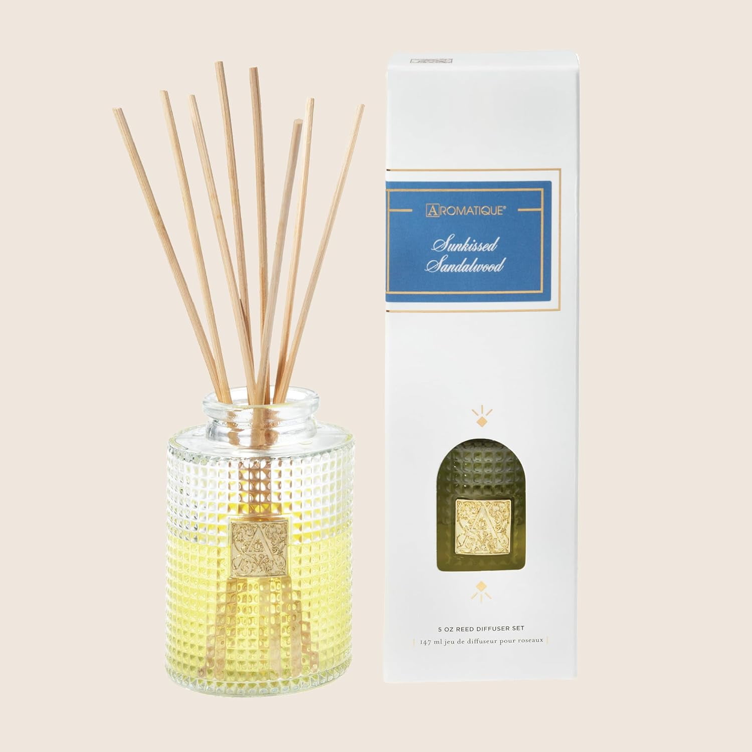 Sunkissed Sandalwood Aromatique Reed Diffuser Gift Set Glass Vessel ...