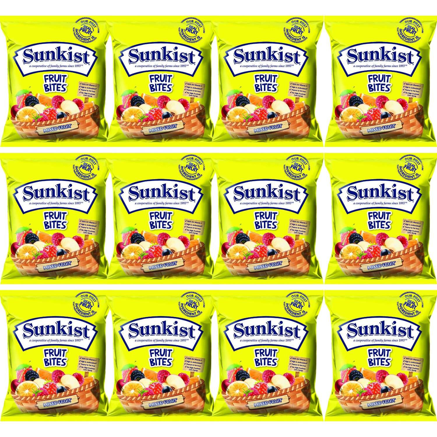 Sunkist Assorted Mixed Fruit Snacks, No High Fructose Corn Syrup, 12 ...