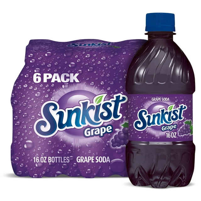 Sunkist Caffeine Free Grape Soda Pop, 16 fl oz, 6 Pack Bottles ...