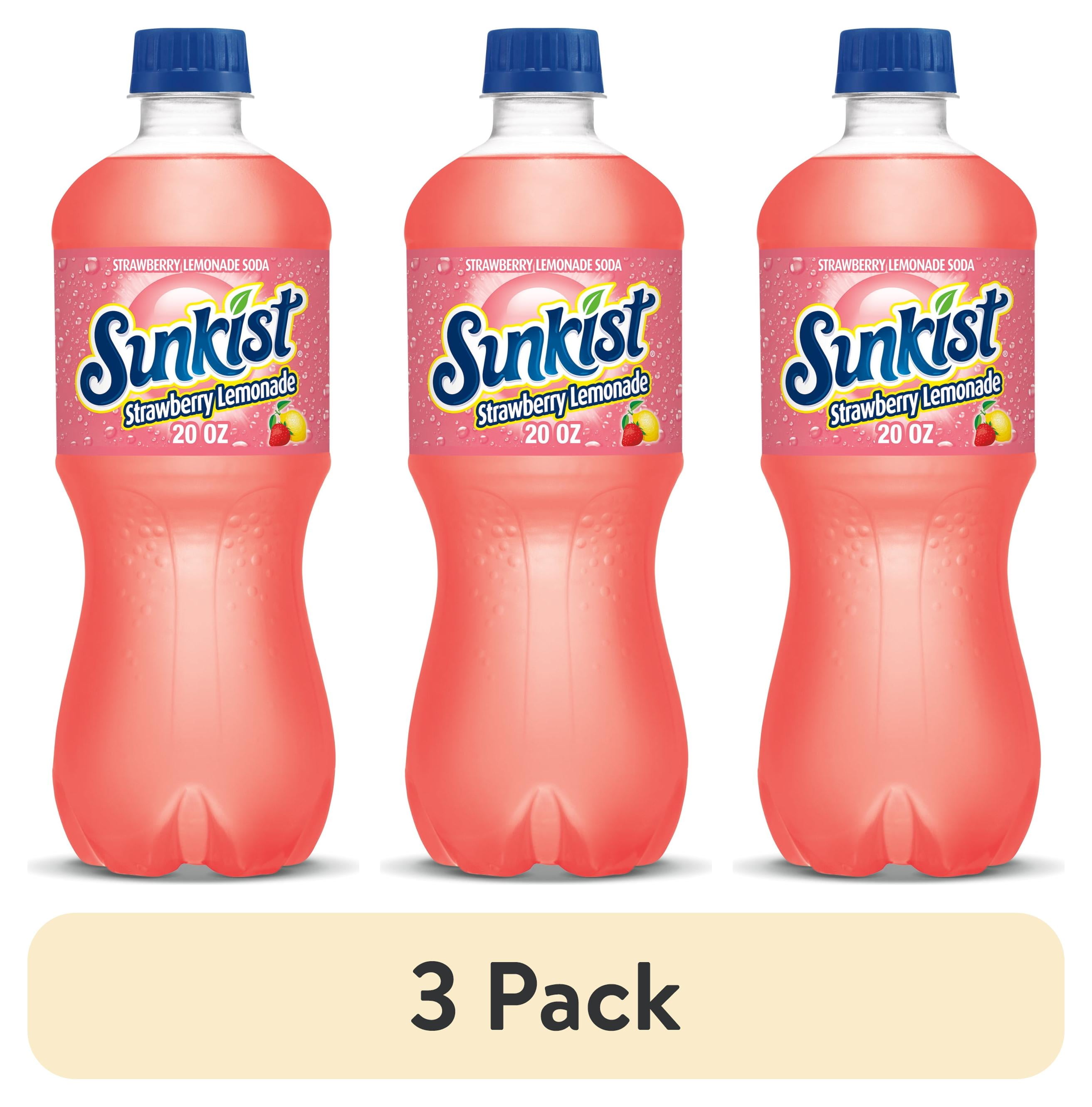 (3 pack) Sunkist Caffeine Free Strawberry Lemonade Soda Pop, 20 fl oz ...