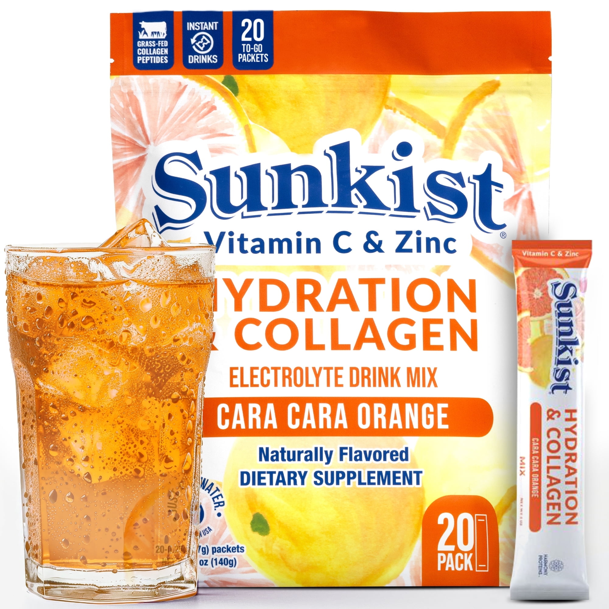 Sunkist Collagen + Hydration Powder, Cara-Cara Orange Drink Mix (Pack ...