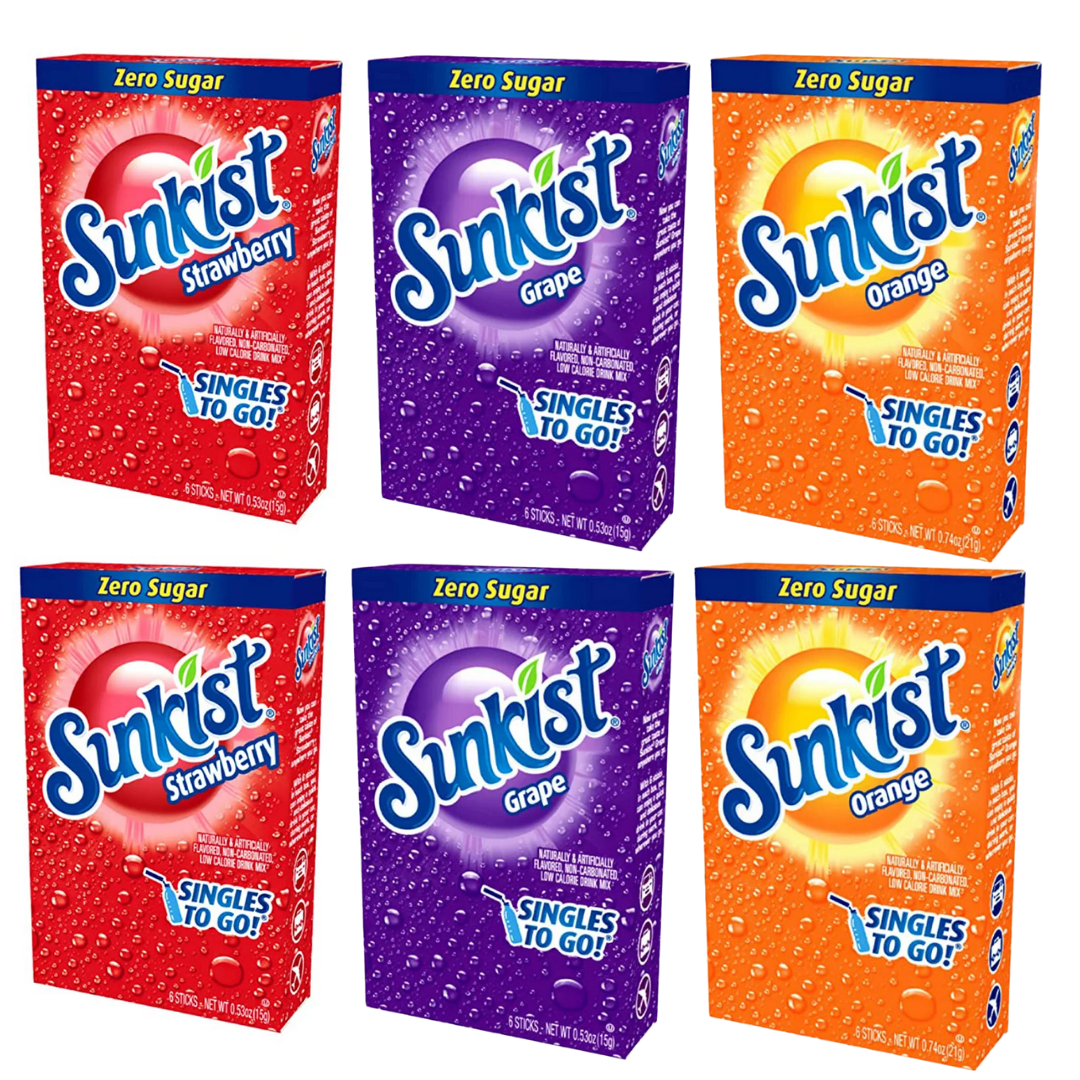 Sunkist Drink Mix Single Water Flavor Packets Variety Pack, 6 Boxes ...