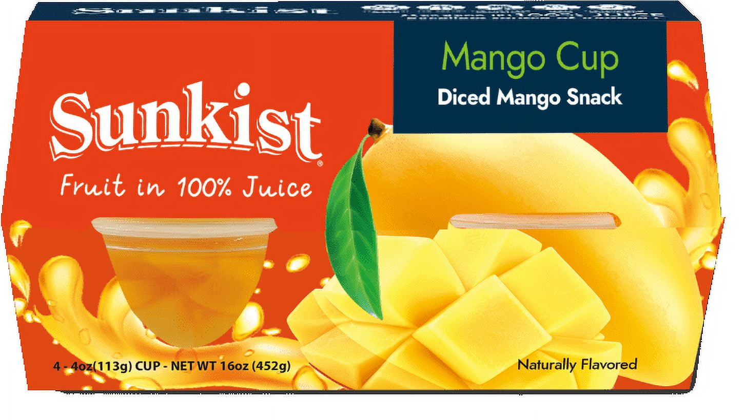 Sunkist Tropical Mango Fruit Cup Box, 4pk of 4oz, No Sugar, No Gluten ...