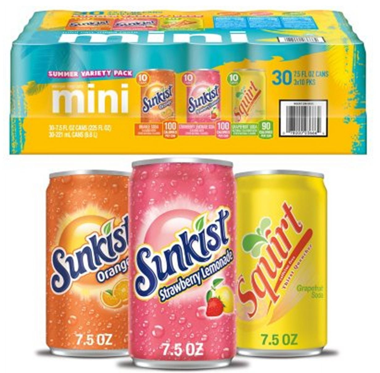Sunkist Mini Cans 7.5oz Variety Pack 3 Flavors Orange, Strawberry ...