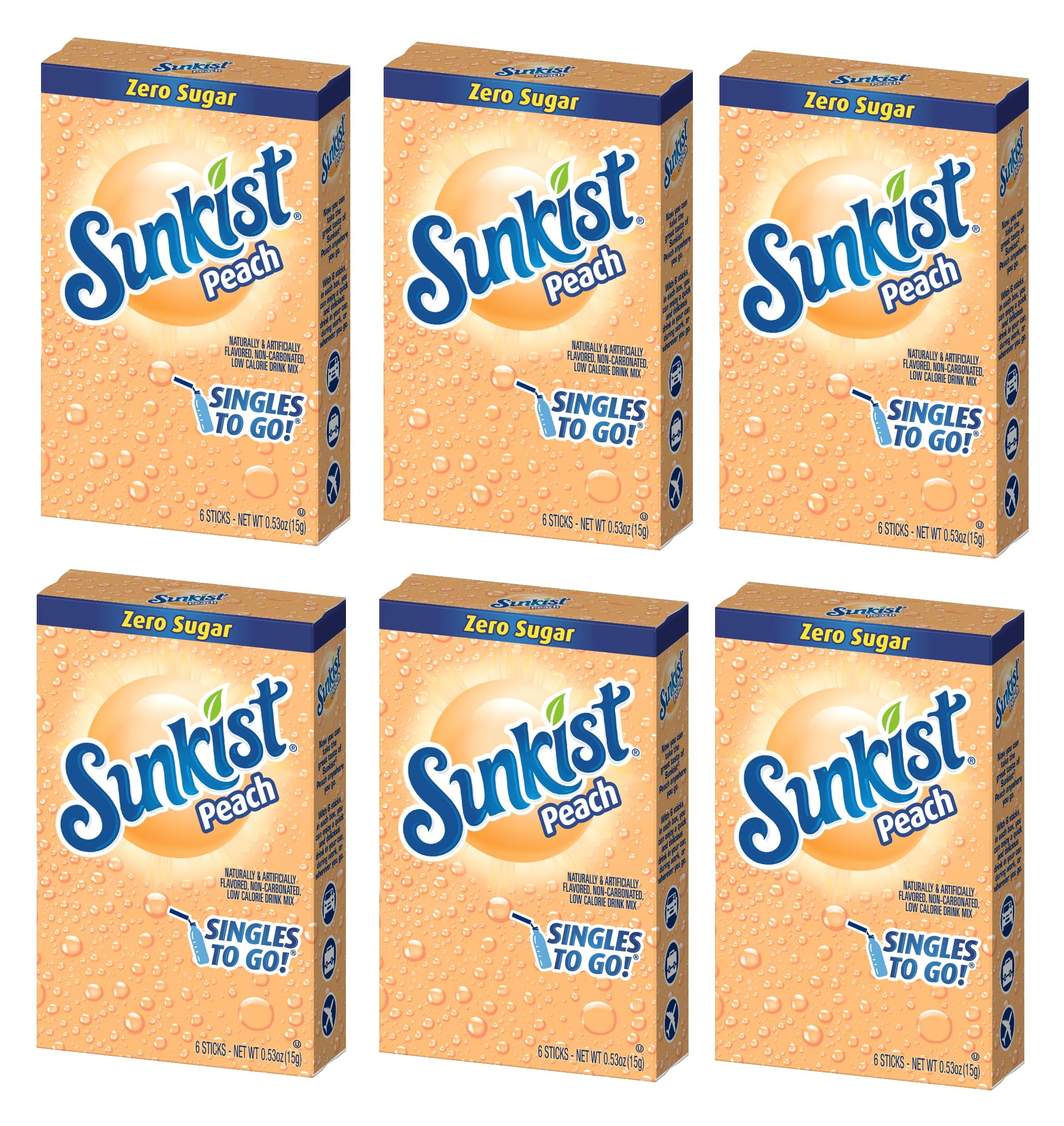 Sunkist Peach Singles To Go Powdered Drink Mix - Pack of 6 Boxes - 6 ...