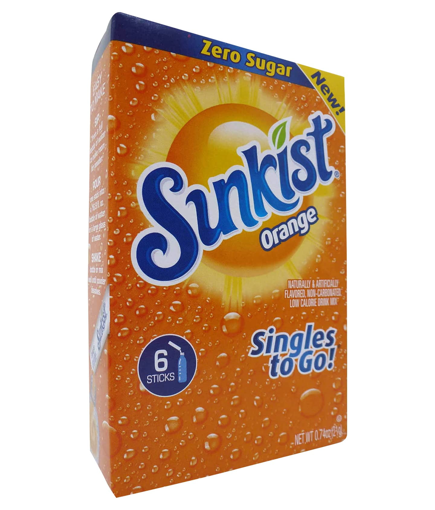 Sunkist Powdered Orange Drink Mix Sticks Low Calorie Caffeine 6 Count ...