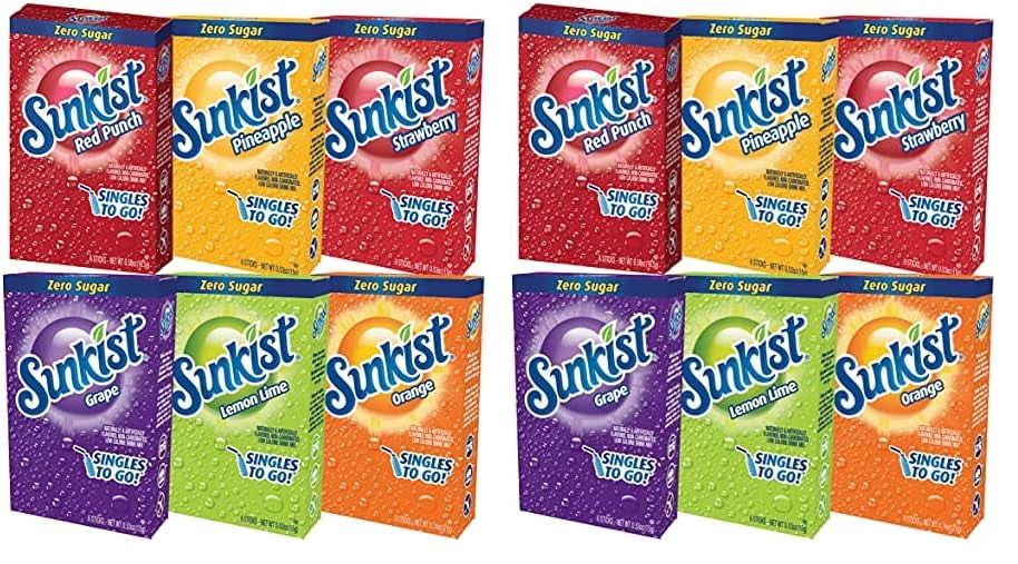 Sunkist Singles to Go Drink Mix Variety Pack, 1 Orange, 1 Grape, 1 ...
