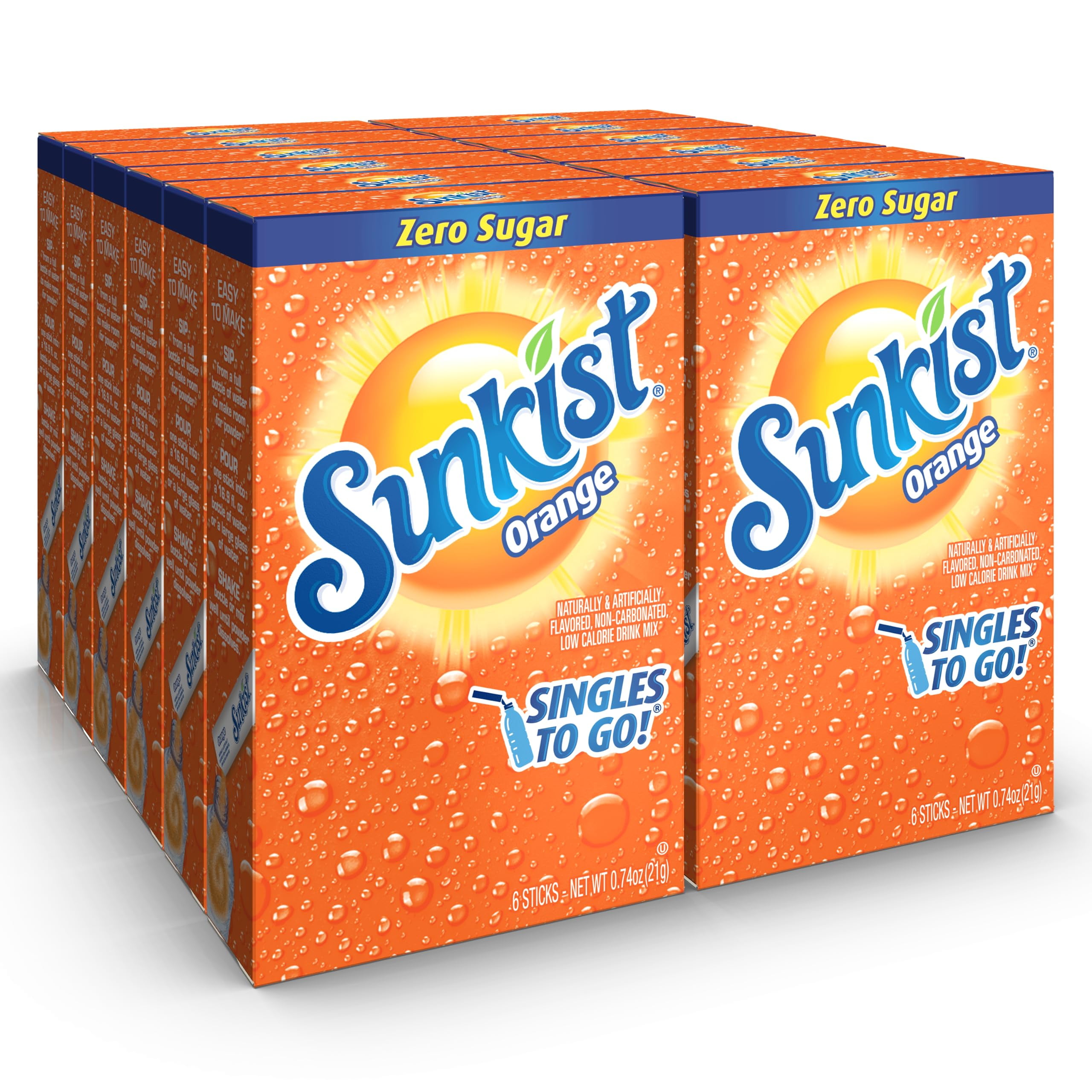 Sunkist Soda Orange Singles To Go Drink Mix, 12 Boxes With 6 Packets ...