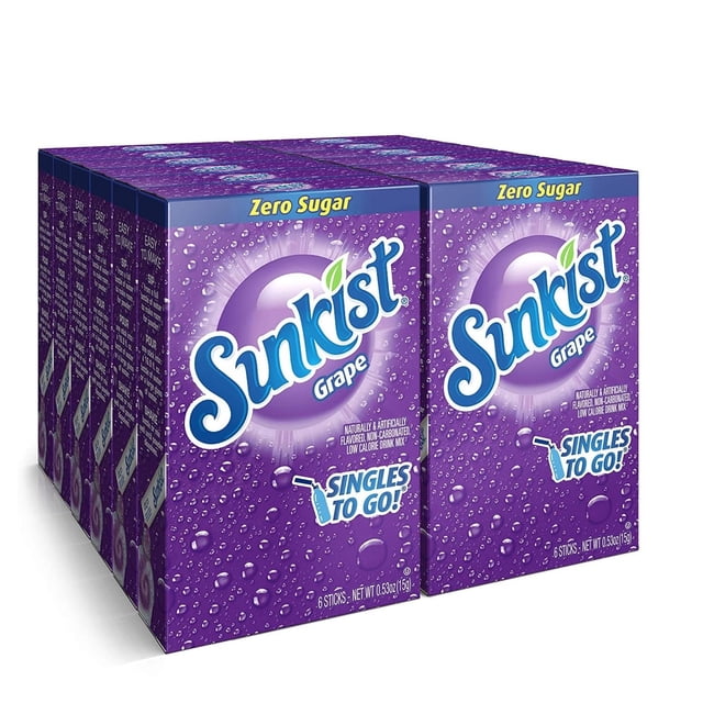 Sunkist Soda Singles To Go Drink Mix, Grape, 12 Boxes with 6 Packets ...