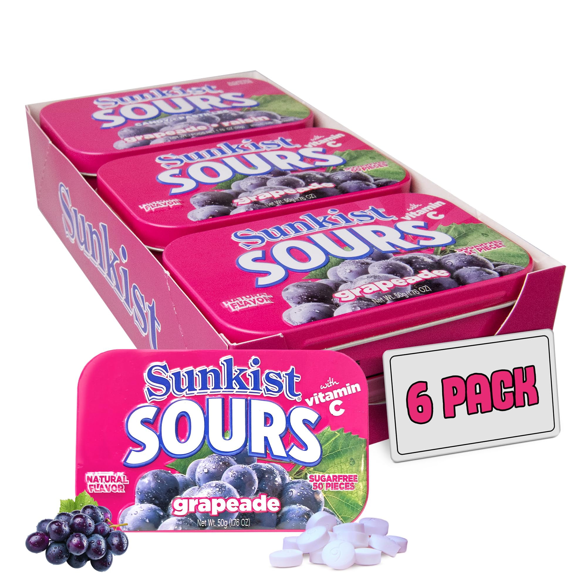 Sunkist Sours Grapeade, Vitamin AIF9 C, Sugar Free Sour Candy, 1.76 ...